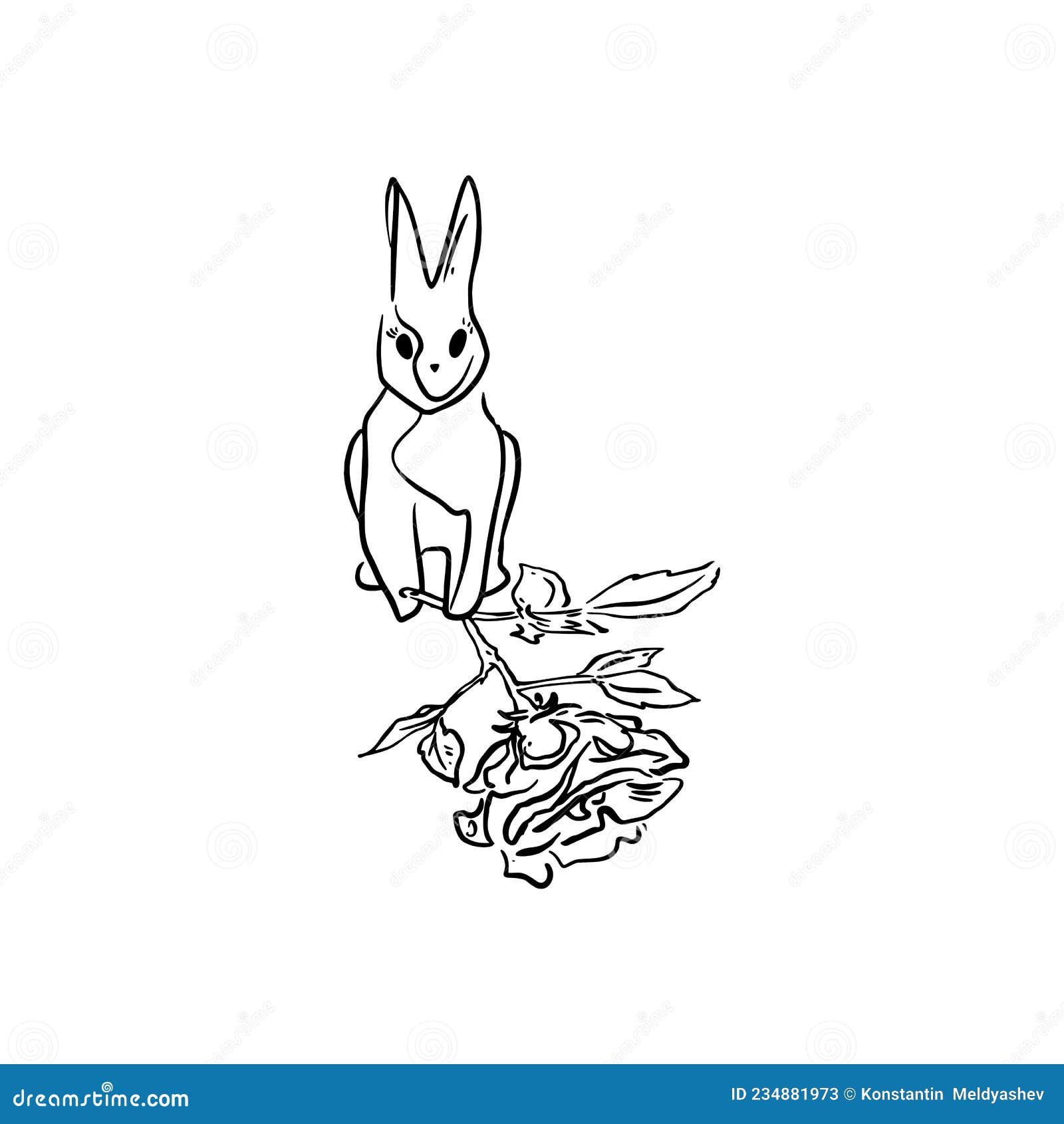 Bunny with a Rose Sketch Vector Illustration Hand Draw Stock ...