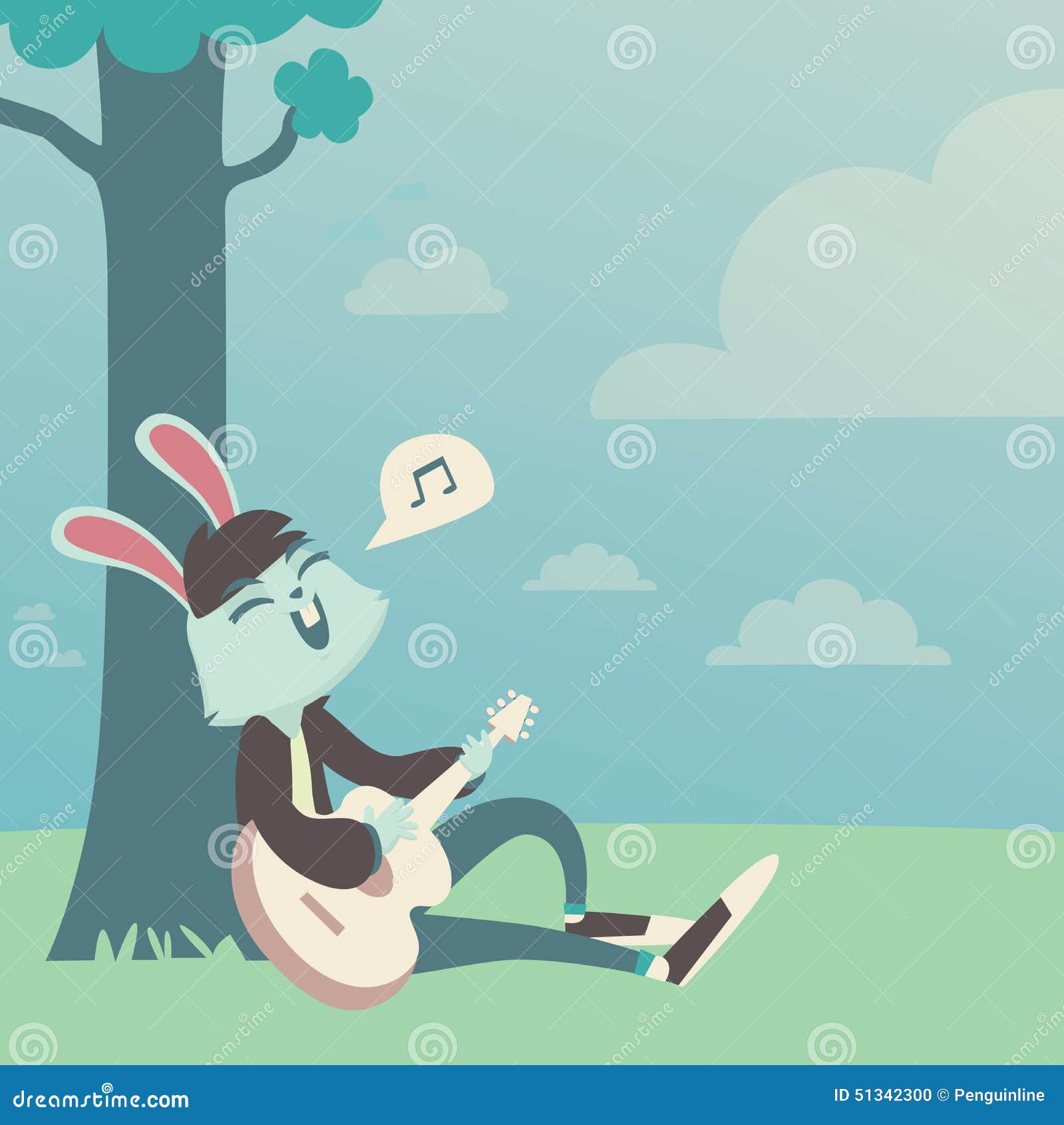 Bunny Singing Under the Tree Stock Vector - Illustration of acoustic ...