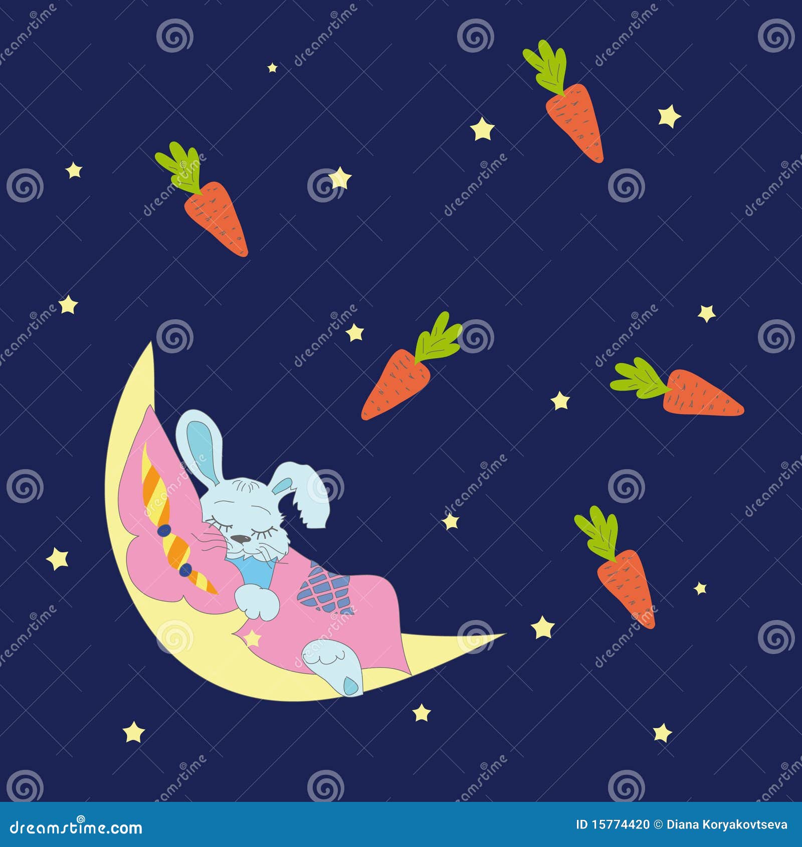 Bunny sleeping on the moon stock illustration. Illustration of star ...