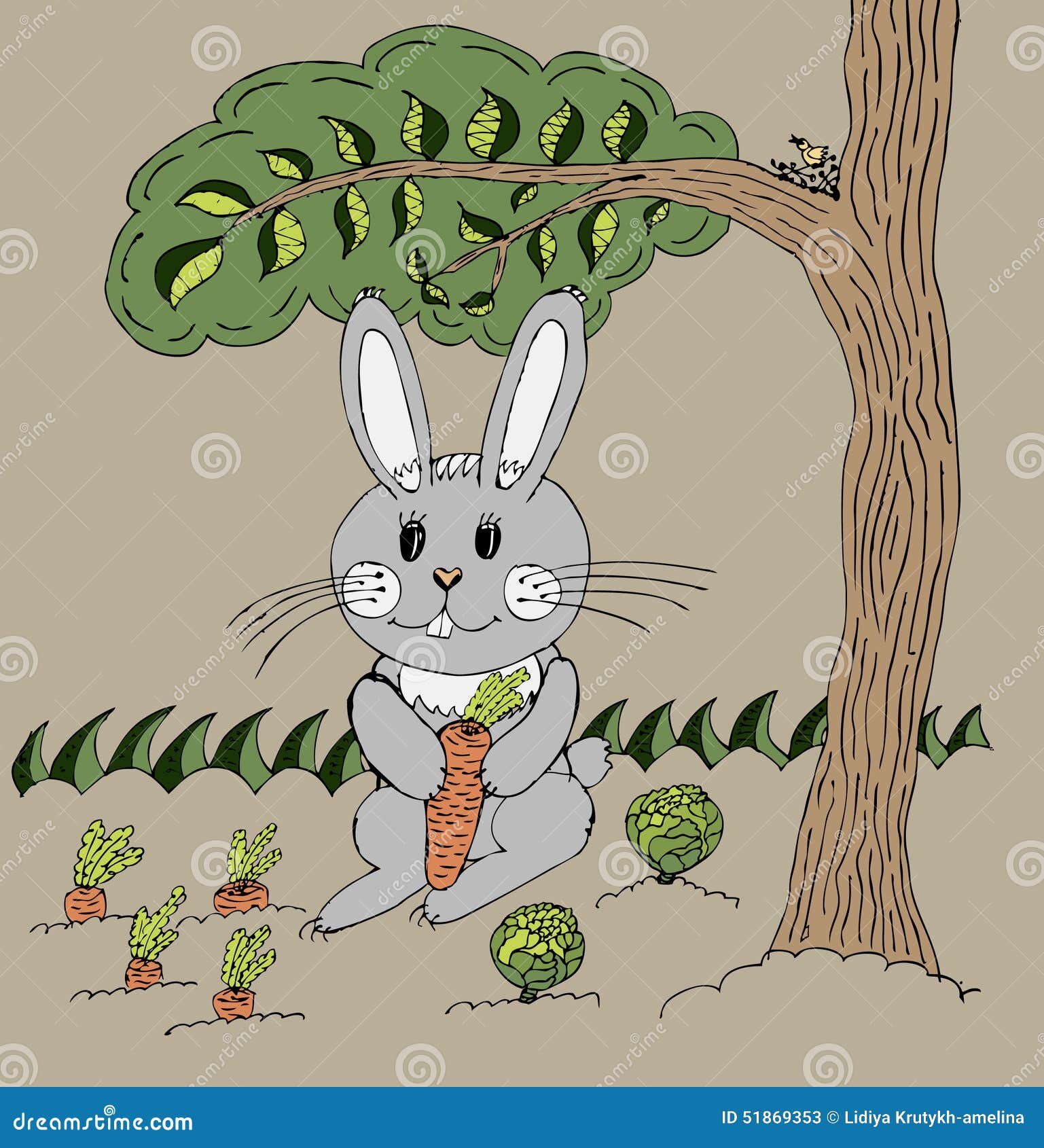 Bunny under tree stock vector. Illustration of bunny - 51869353