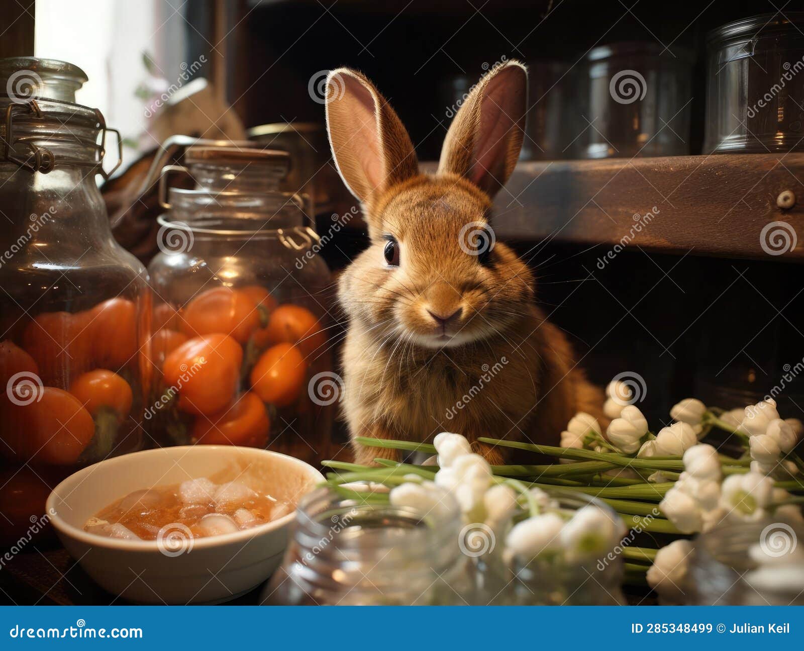 Bunny Washing Dishes in Mini Kitchen Stock Illustration - Illustration ...