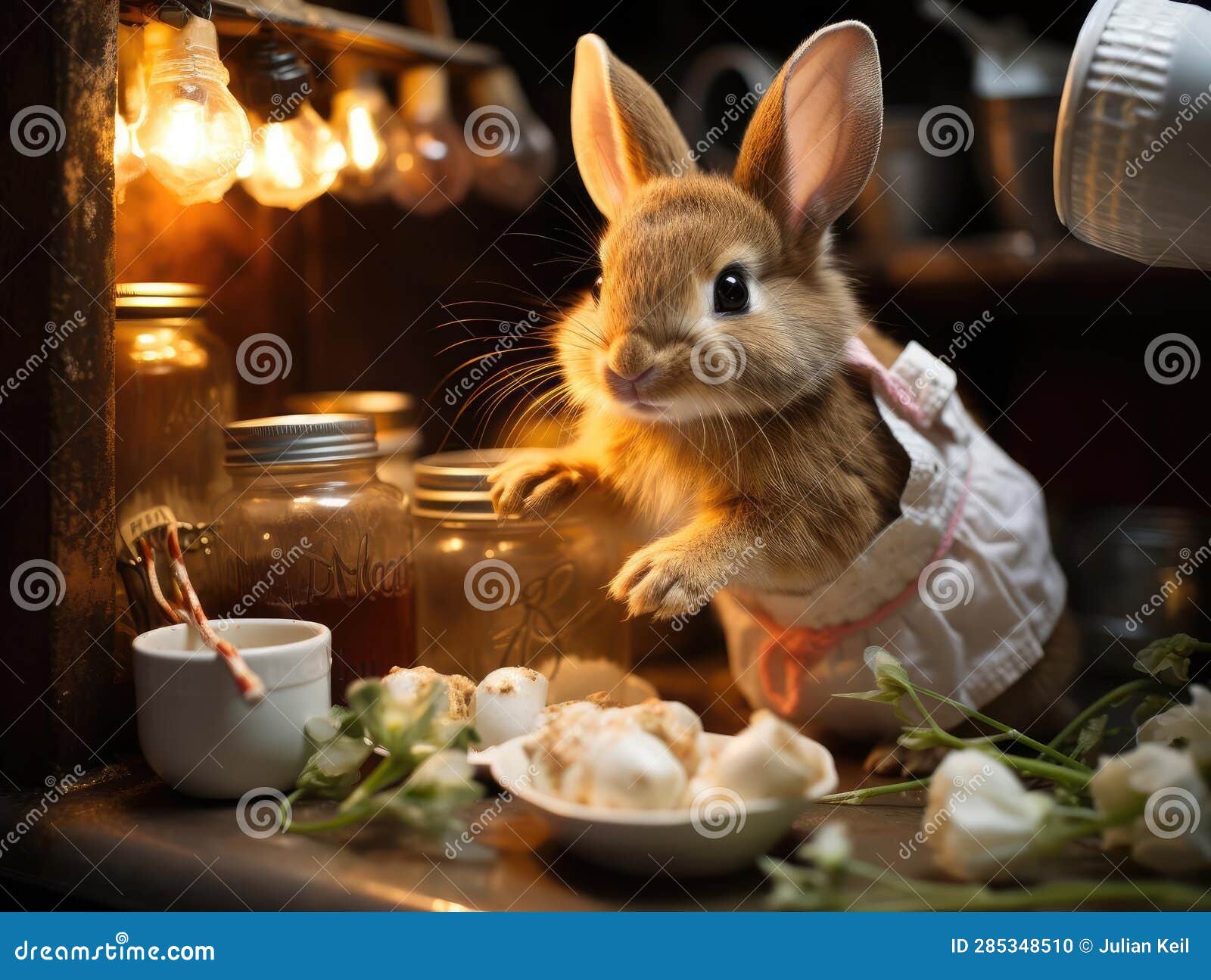 Bunny Washing Dishes in Mini Kitchen Stock Illustration - Illustration ...