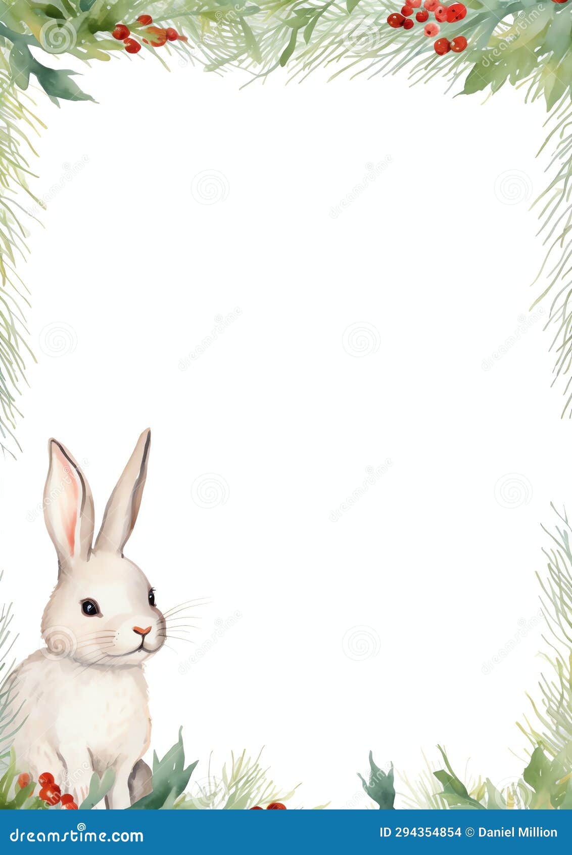 Bunny Watercolor Winter Border Stock Illustration - Illustration of ...
