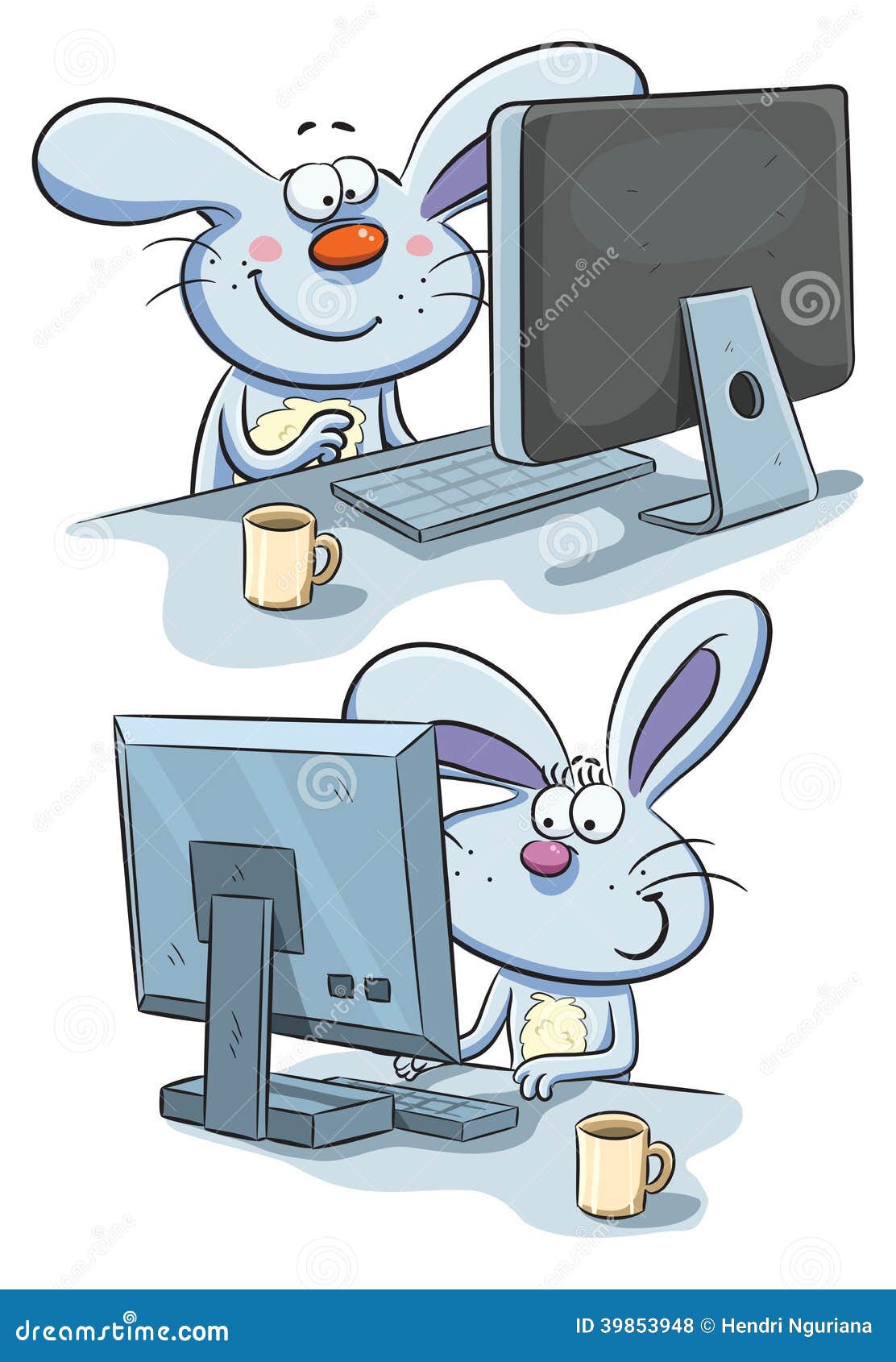 Bunny Working at computer stock vector. Illustration of cute - 39853948