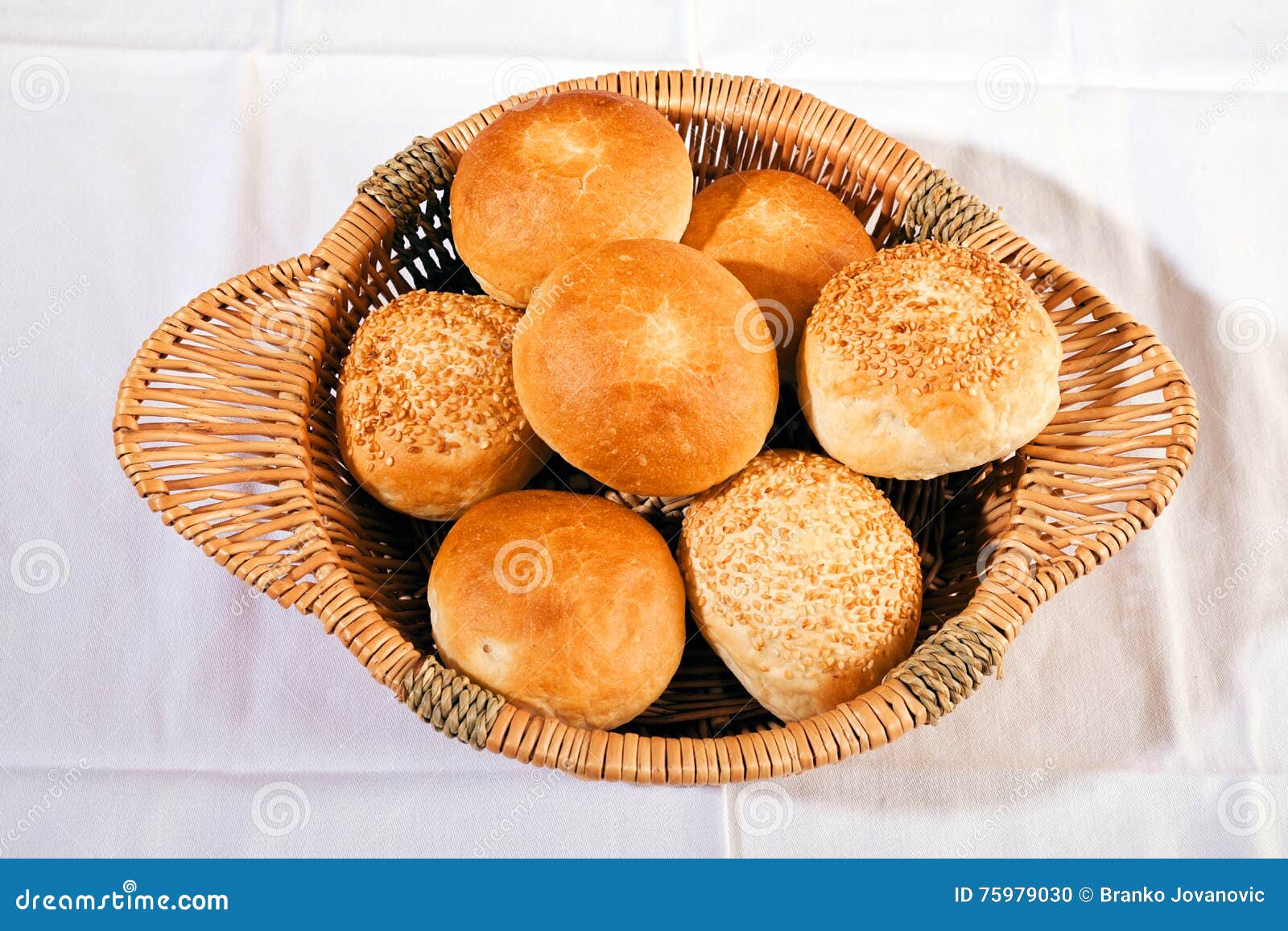 Buns in a basket stock photo. Image of eating, cloth - 75979030