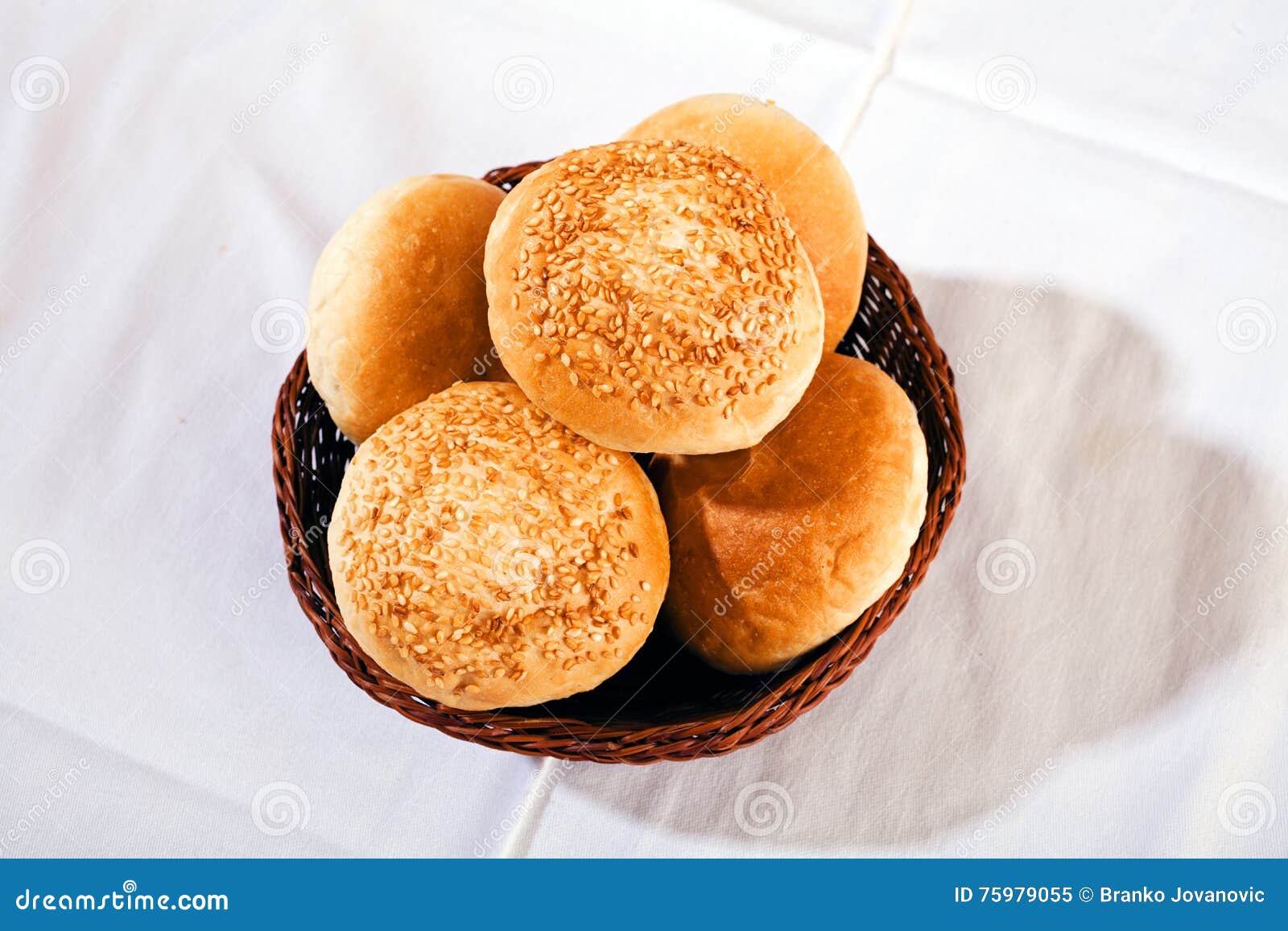 Buns in a basket stock image. Image of burlap, bread - 75979055
