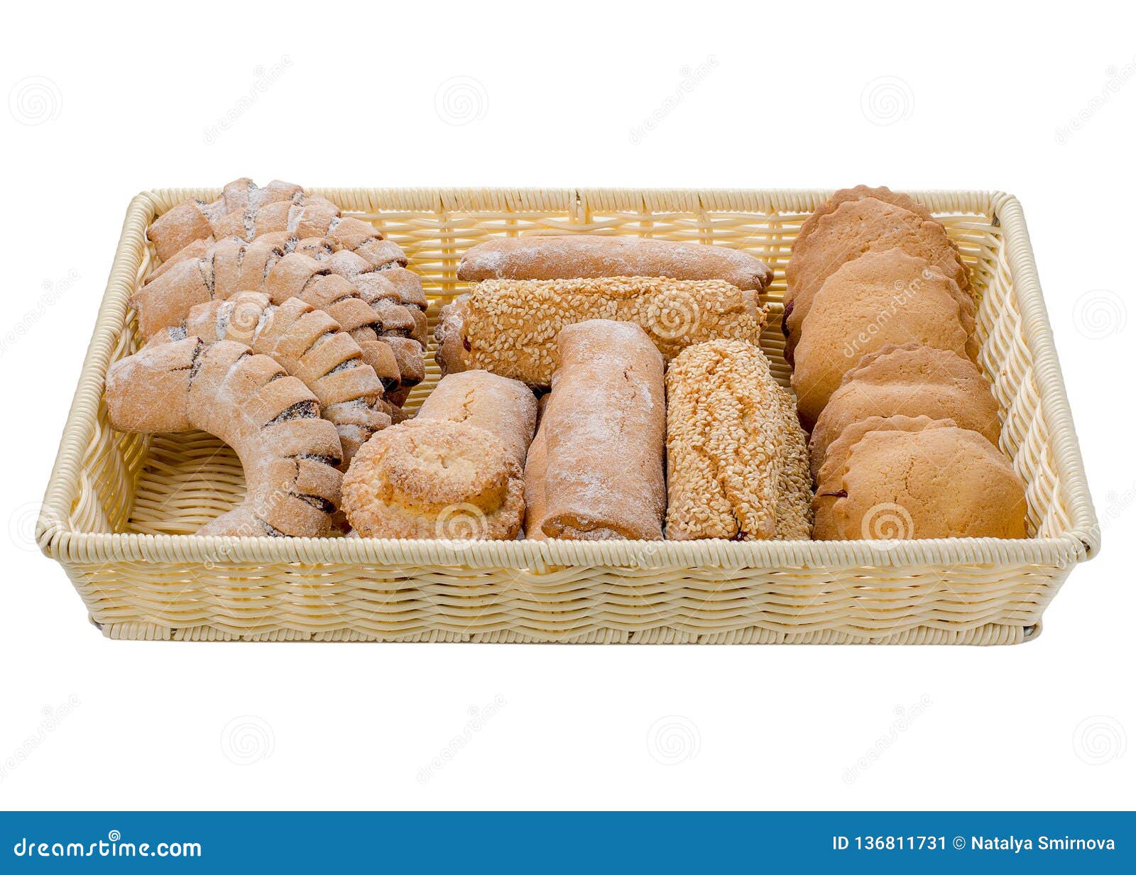 Buns in a Basket on a White Background. Stock Image - Image of ...