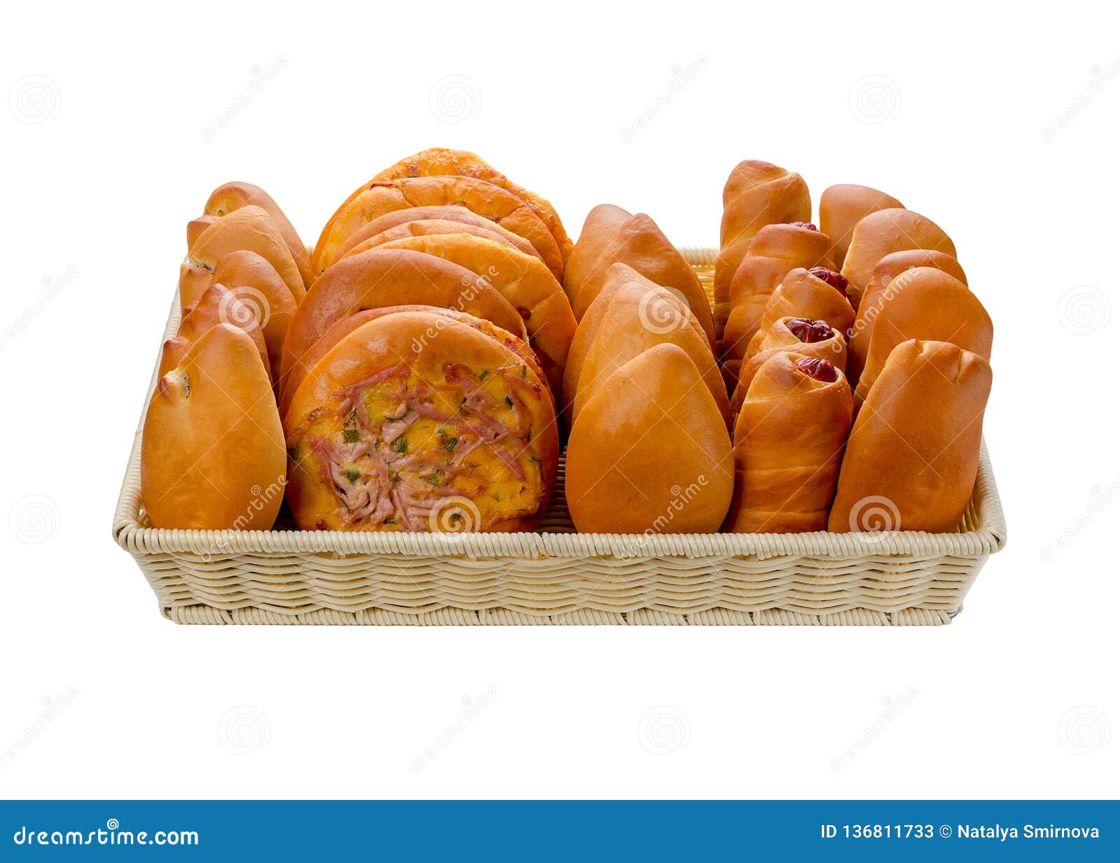 Buns in a Basket on a White Background. Stock Image - Image of market ...