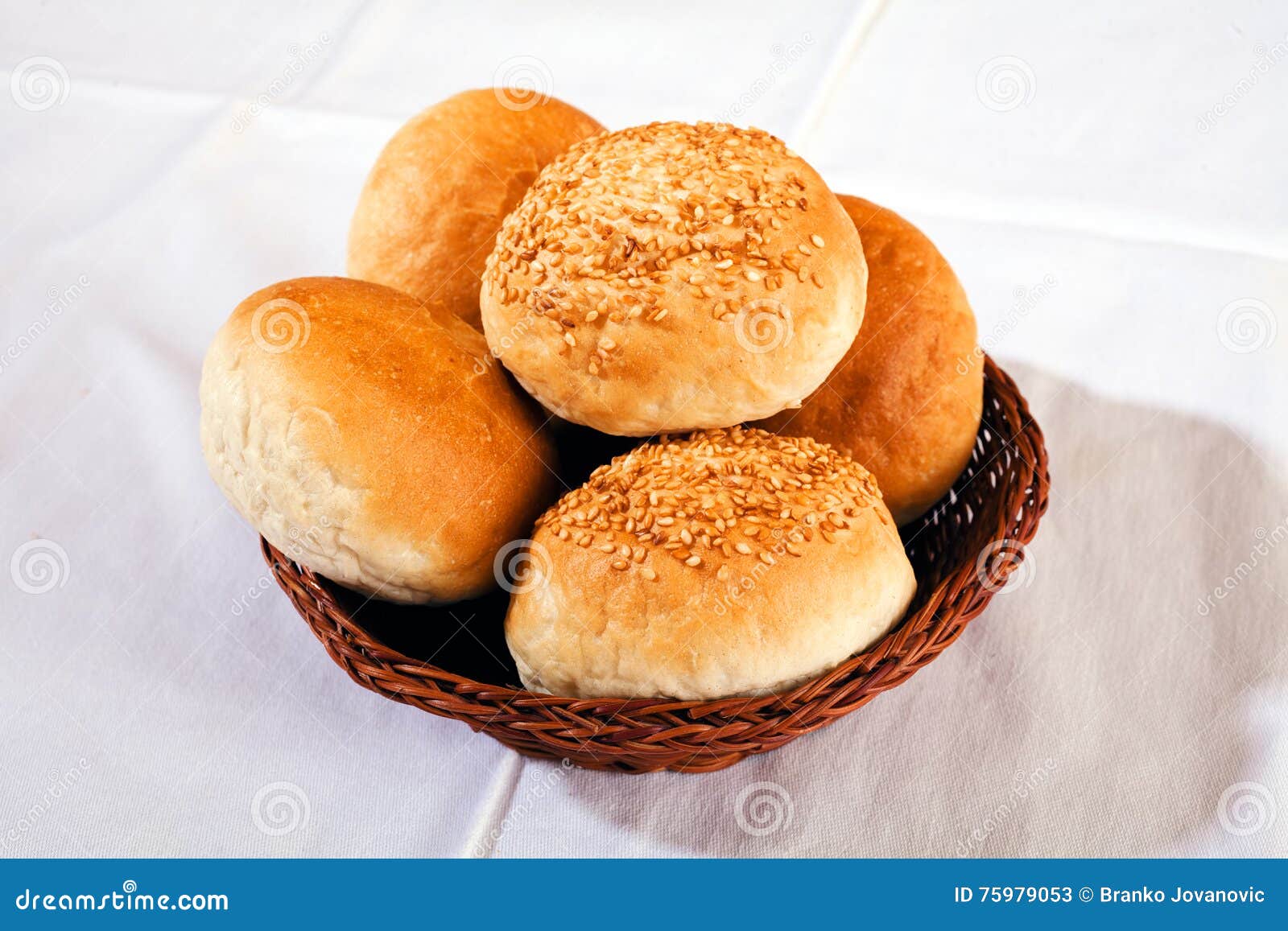 Buns in a basket stock image. Image of cloth, rustic - 75979053