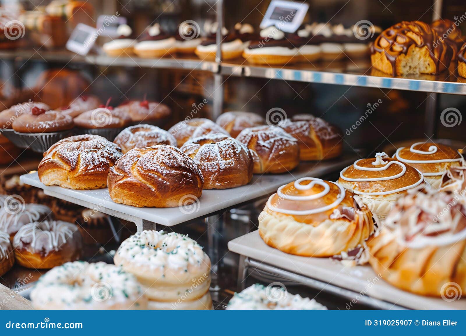 Buns and Cakes on Display of Bakery Shop Stock Illustration ...