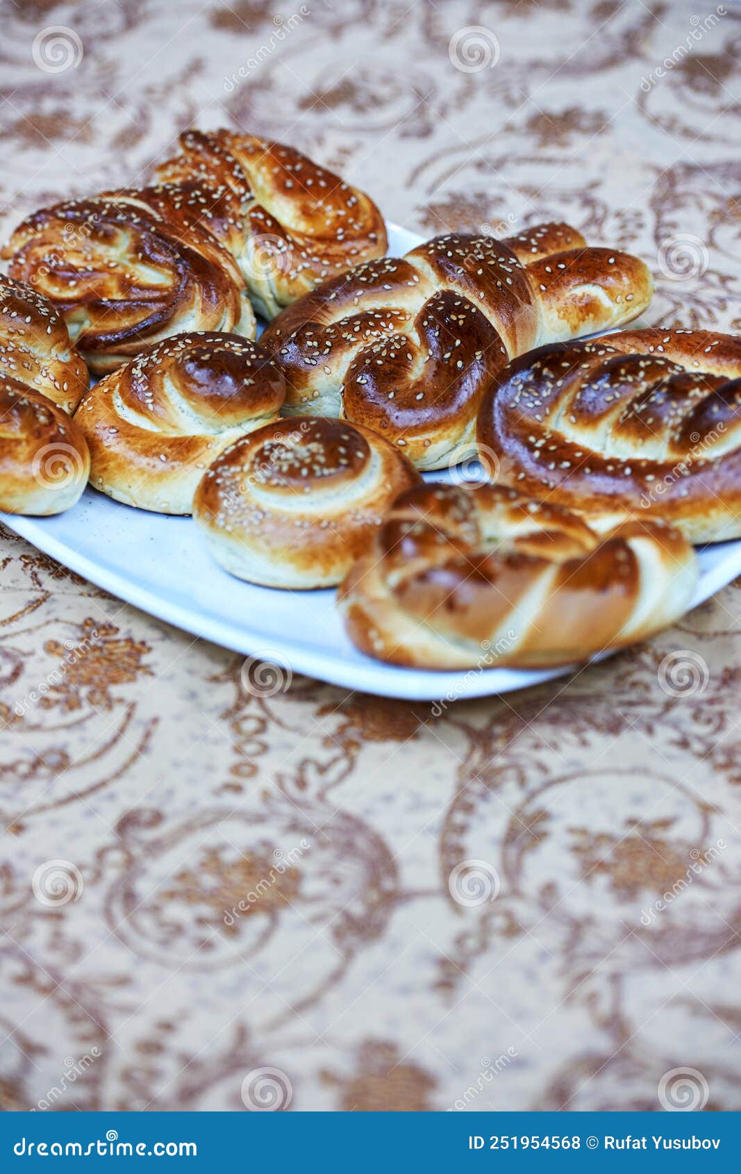 Buns Freshly Baked Early Forms with Sesame Seeds Stock Photo - Image of ...
