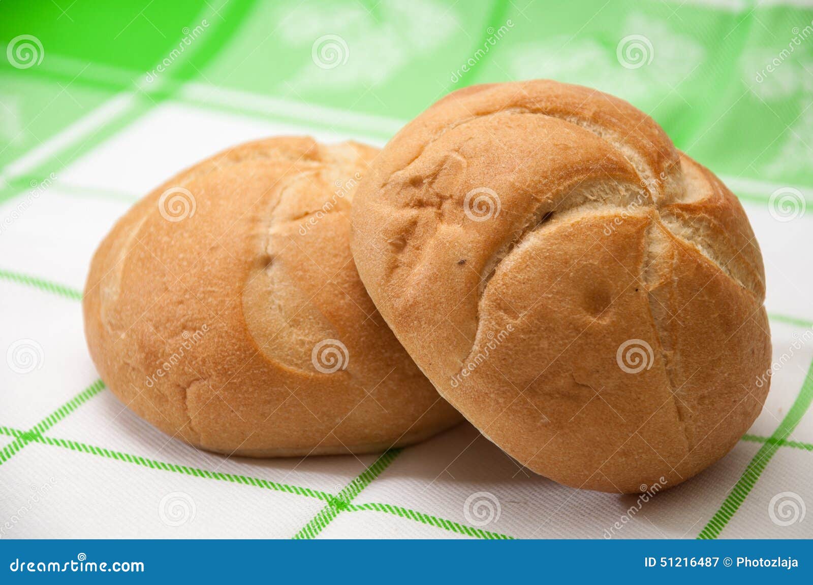 Buns on a Green Kitchen Tablecloth Stock Image - Image of fast, empty ...