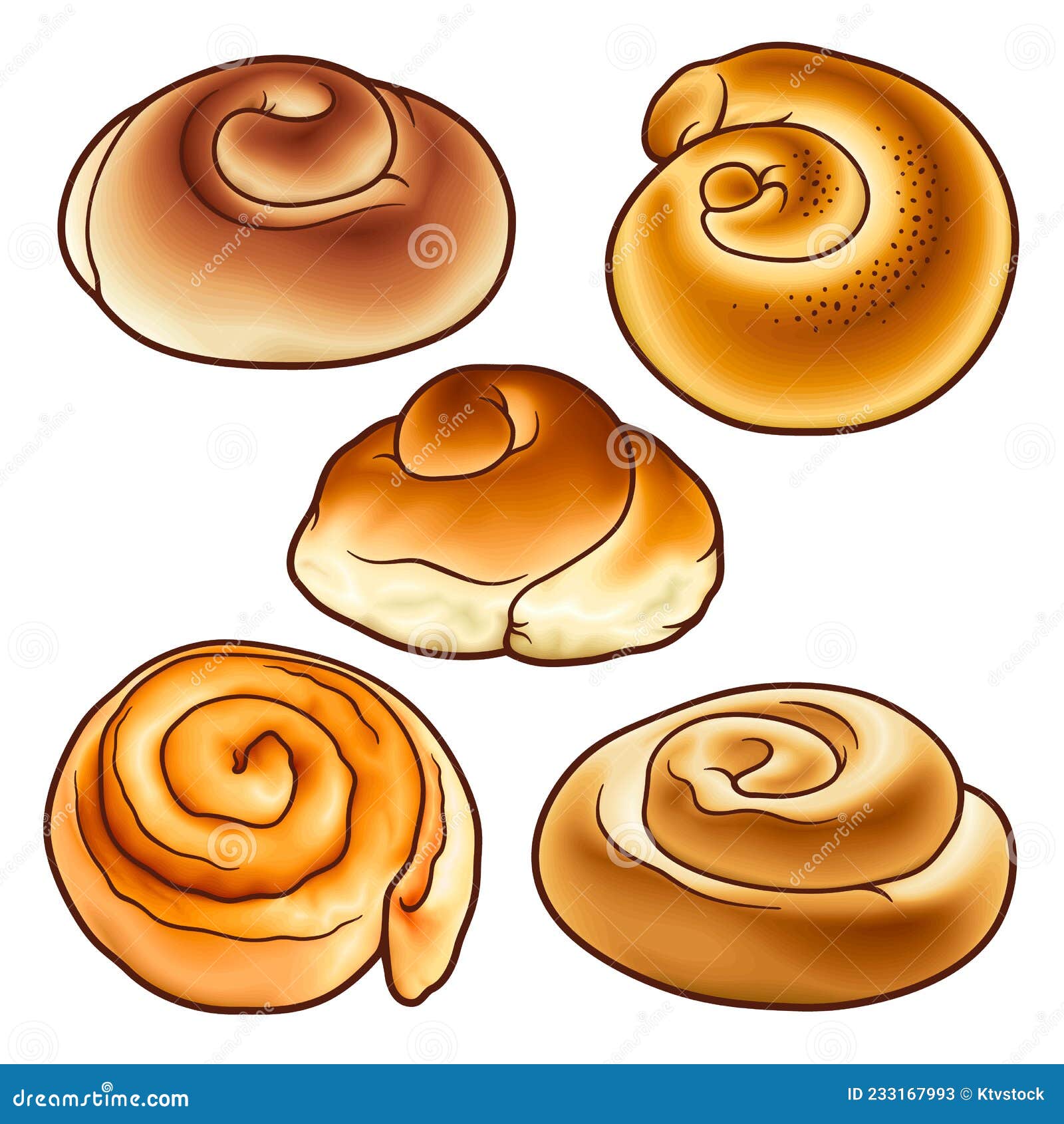 Buns Hand Drawn Vector Doodles Set. Stock Vector - Illustration of cake ...