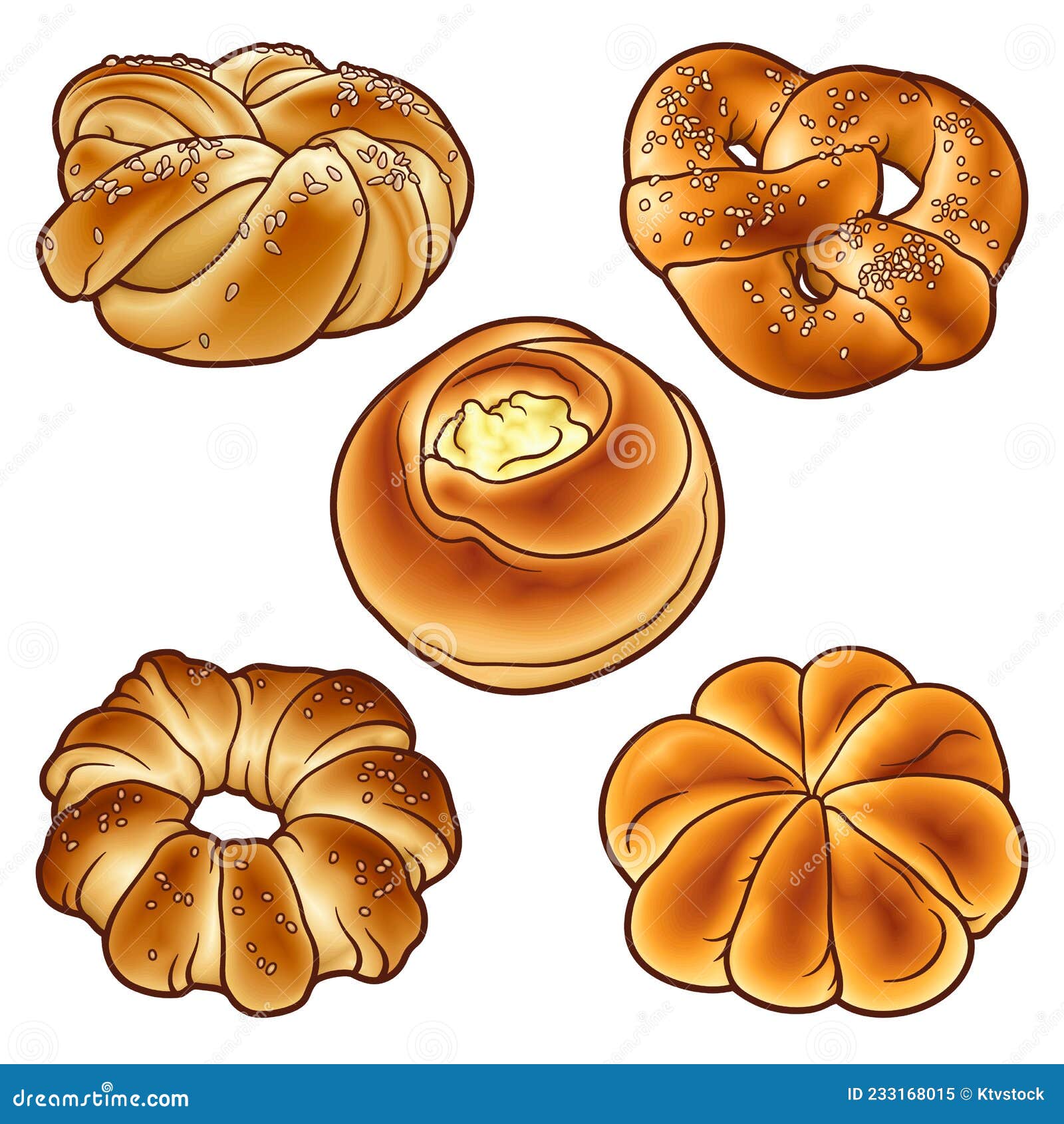 Buns Hand Drawn Vector Doodles Set. Stock Vector - Illustration of ...