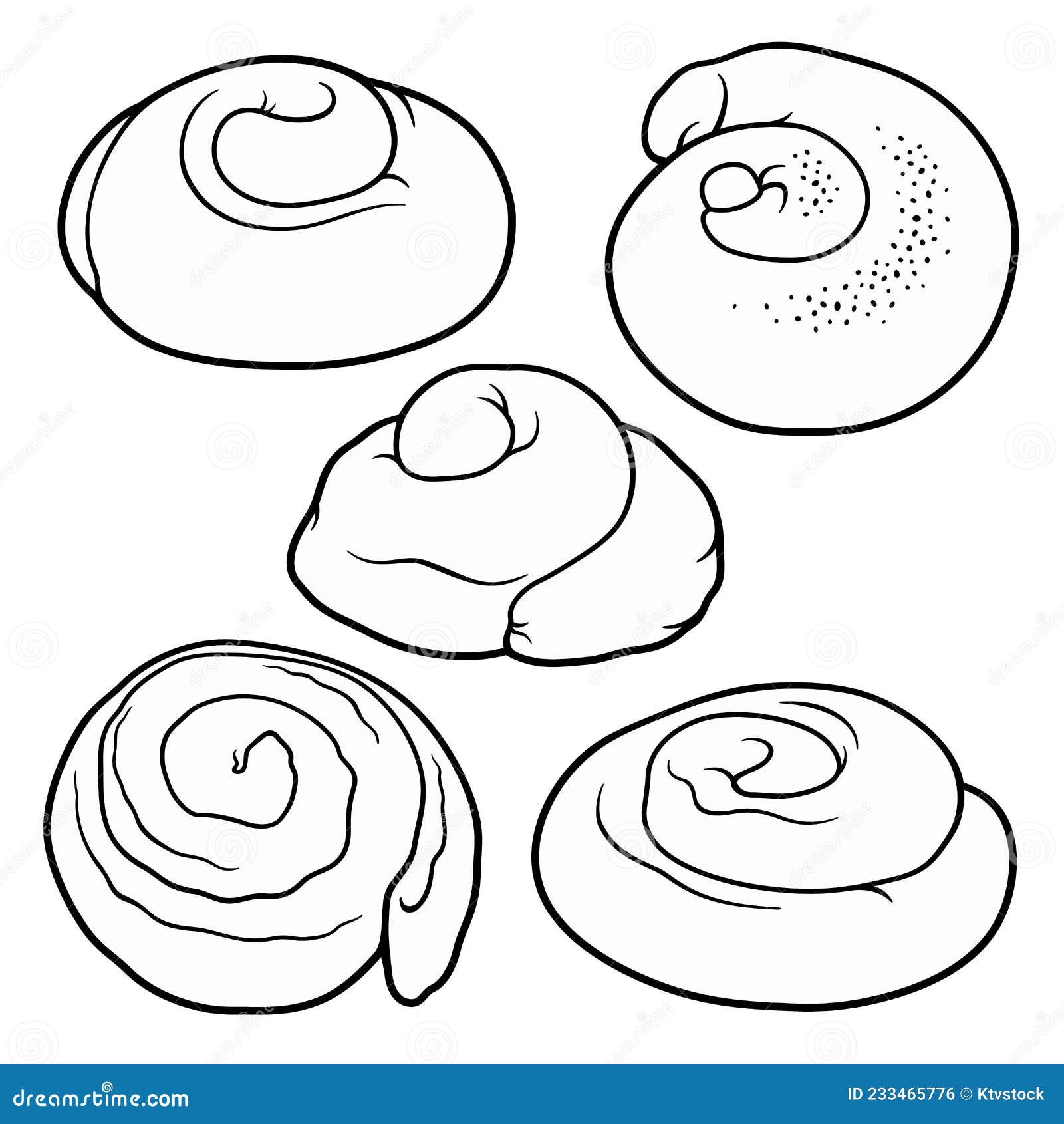 Buns Hand Drawn Vector Doodles Set. Stock Vector - Illustration of ...