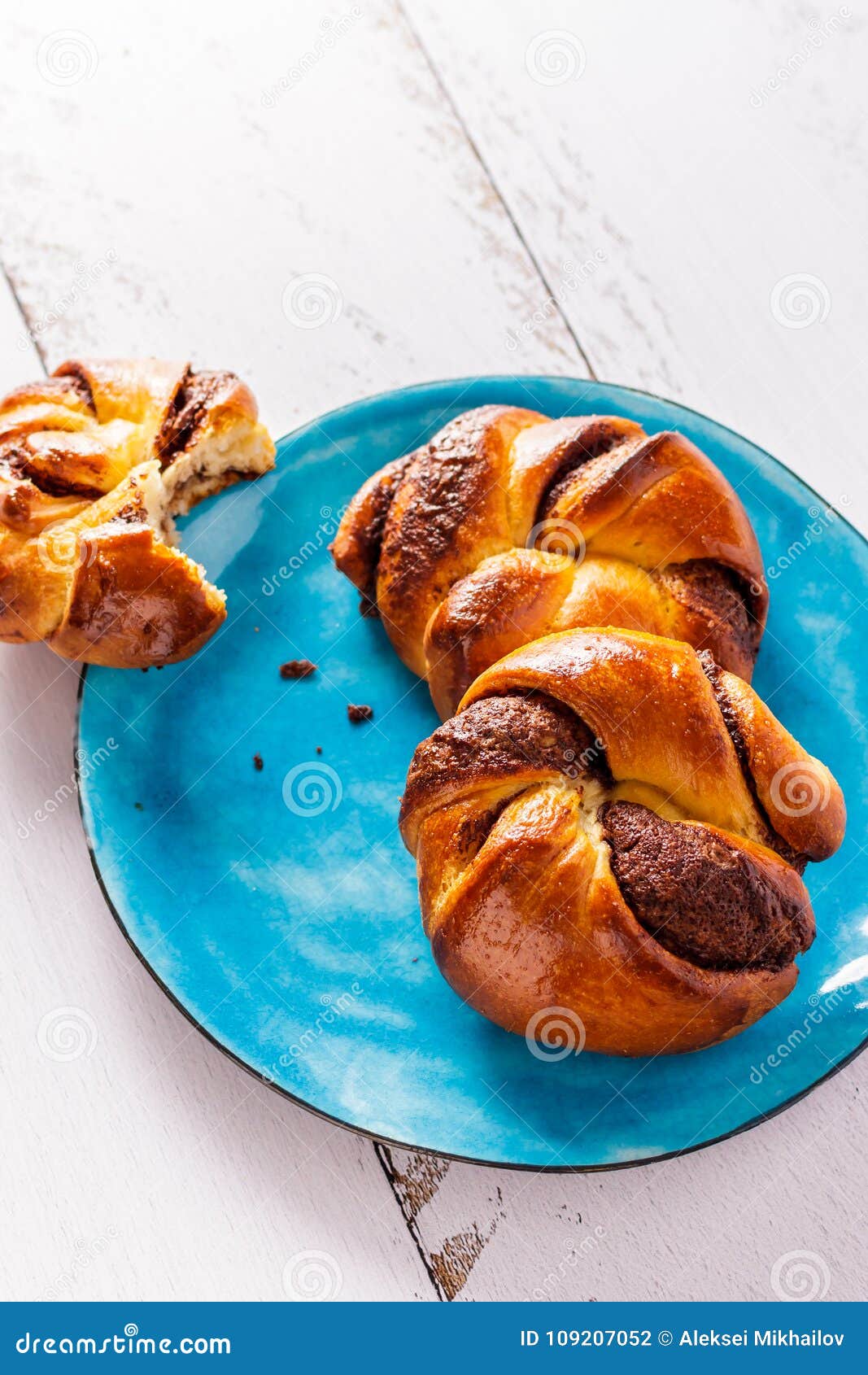 Buns with Nutlet on a Blue Plate Diagonal Stock Photo - Image of bright ...