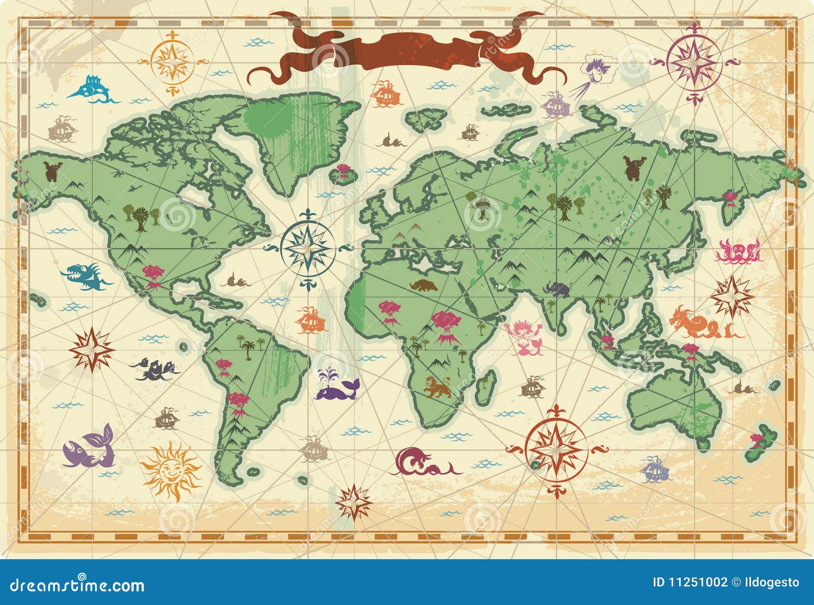 Bunte alte Weltkarte vektor abbildung. Illustration von antike - 11251002