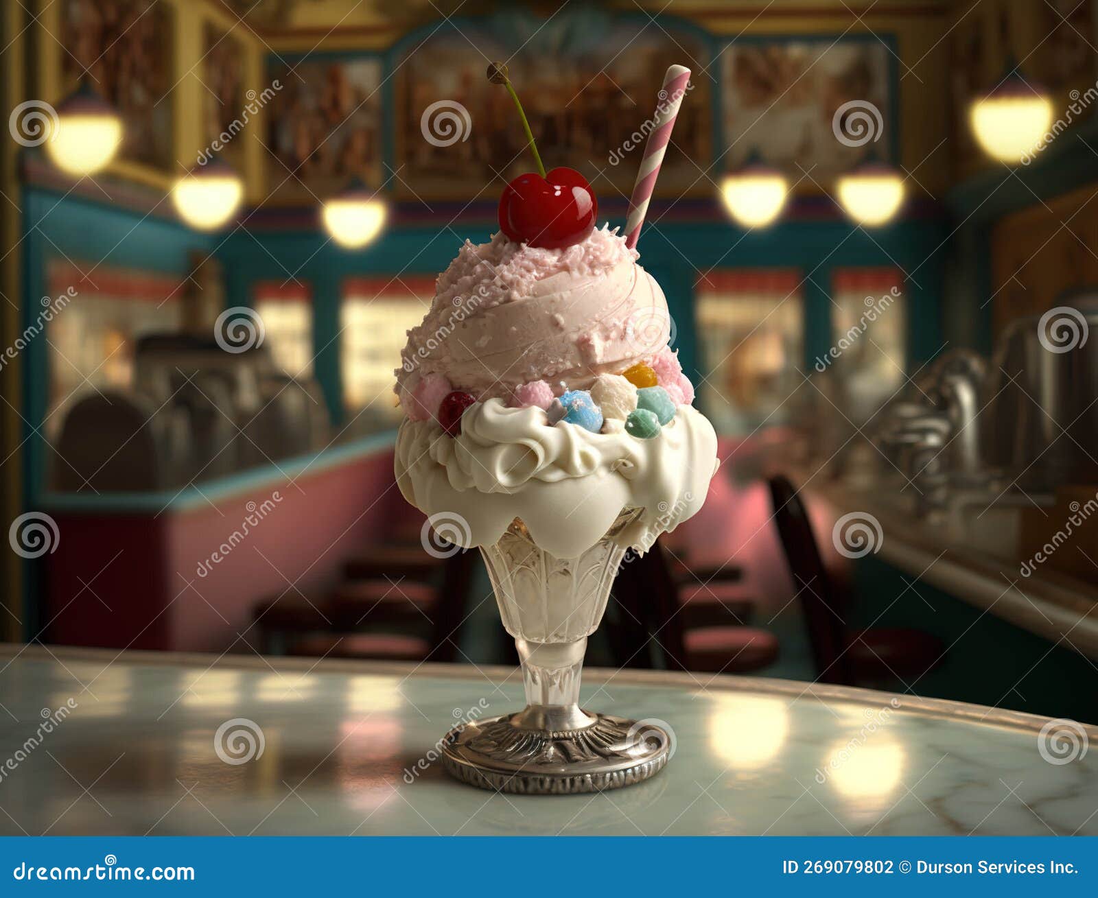 Bunte Eiscreme in Einem Glas Auf Einem Tisch in Einem Restaurant ...