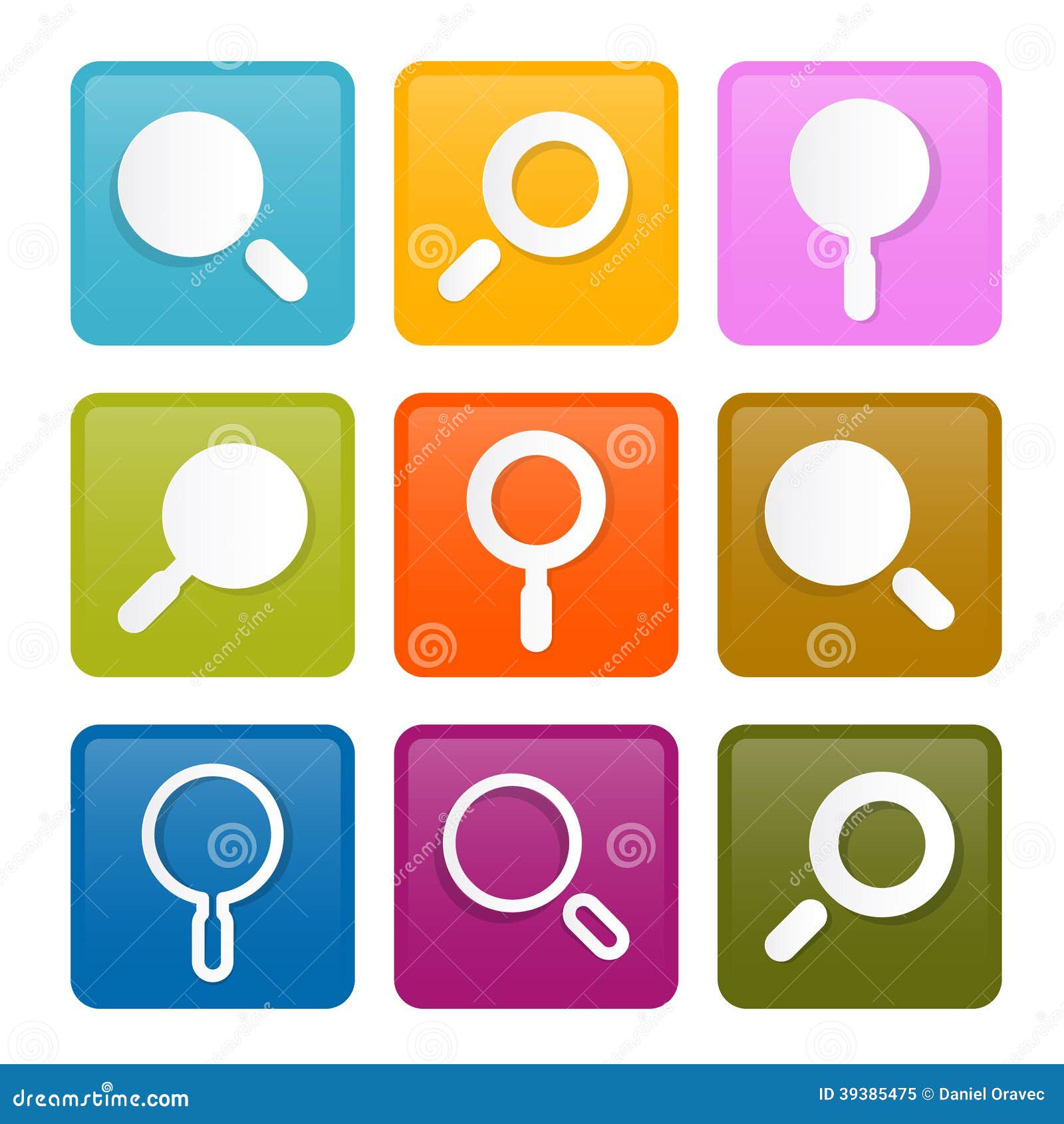 Bunte Lupen-Quadrat-Ikonen Eingestellt Vektor Abbildung - Illustration ...
