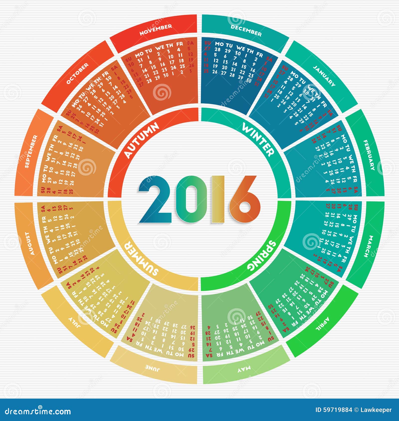 Bunter Runder Kalender 2016 Vektor Abbildung - Illustration von ...
