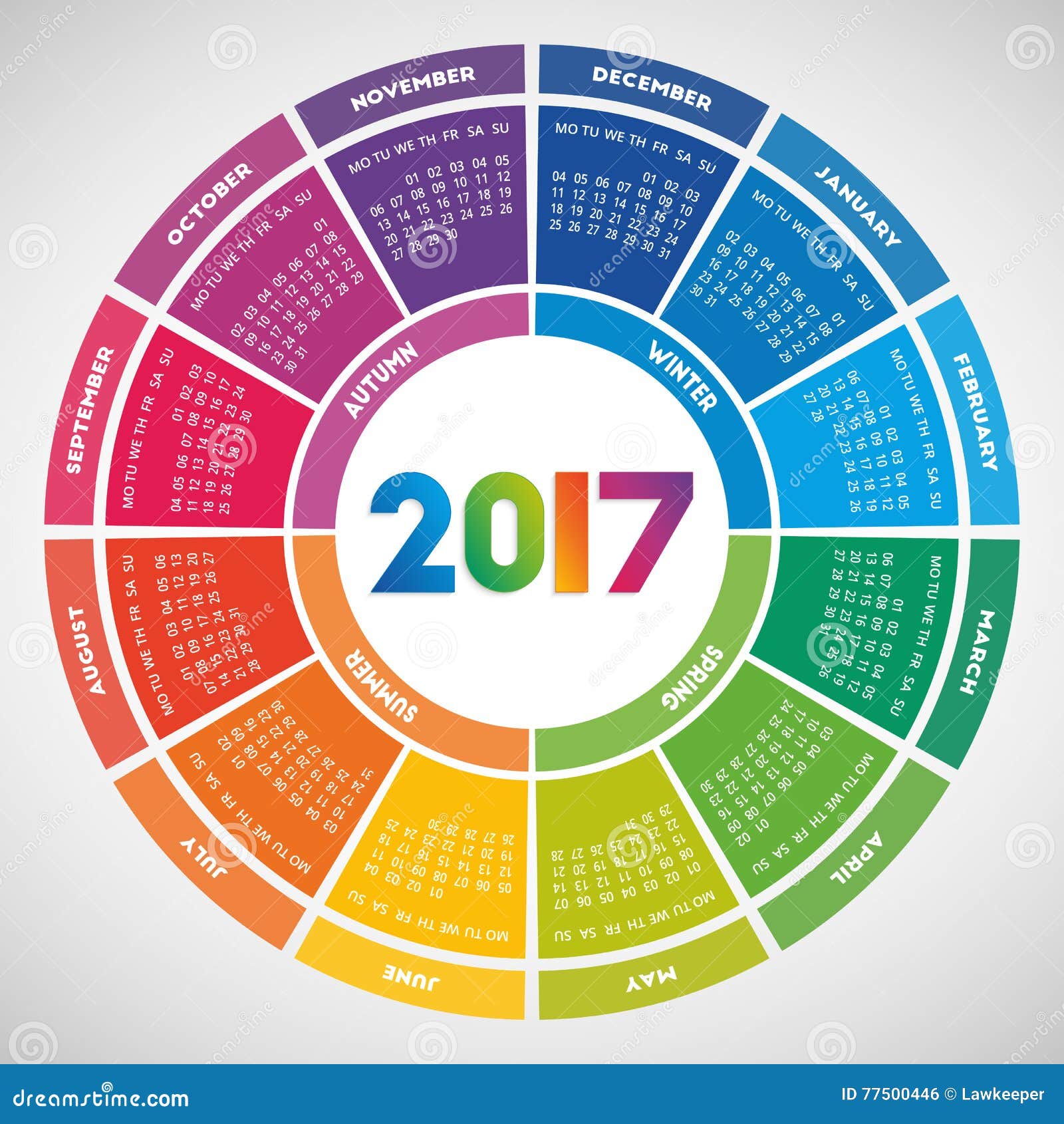 Bunter Runder Kalender 2017 Vektor Abbildung - Illustration von mode ...