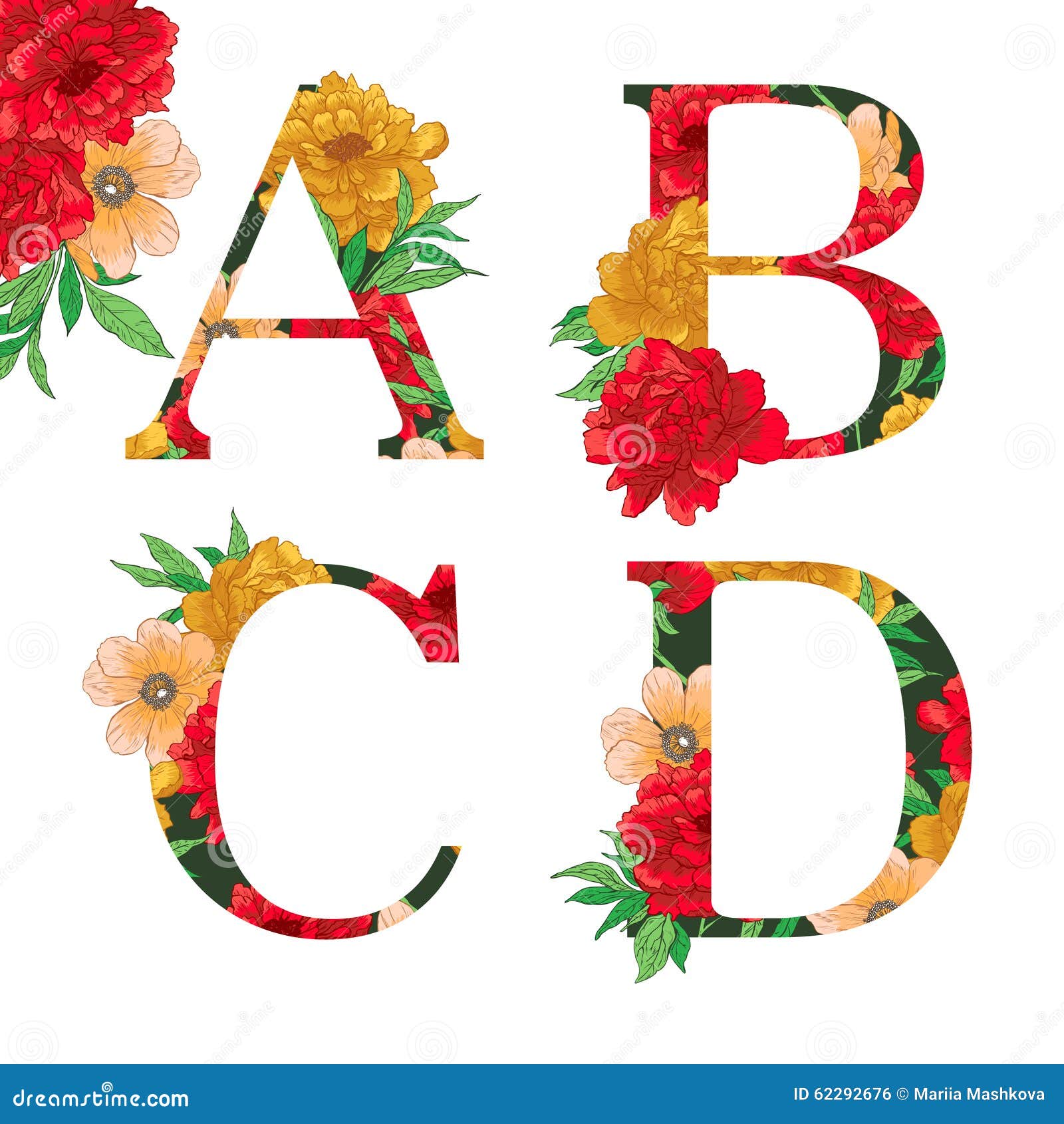 Buntes Alphabet der Blume vektor abbildung. Illustration von dekoration ...