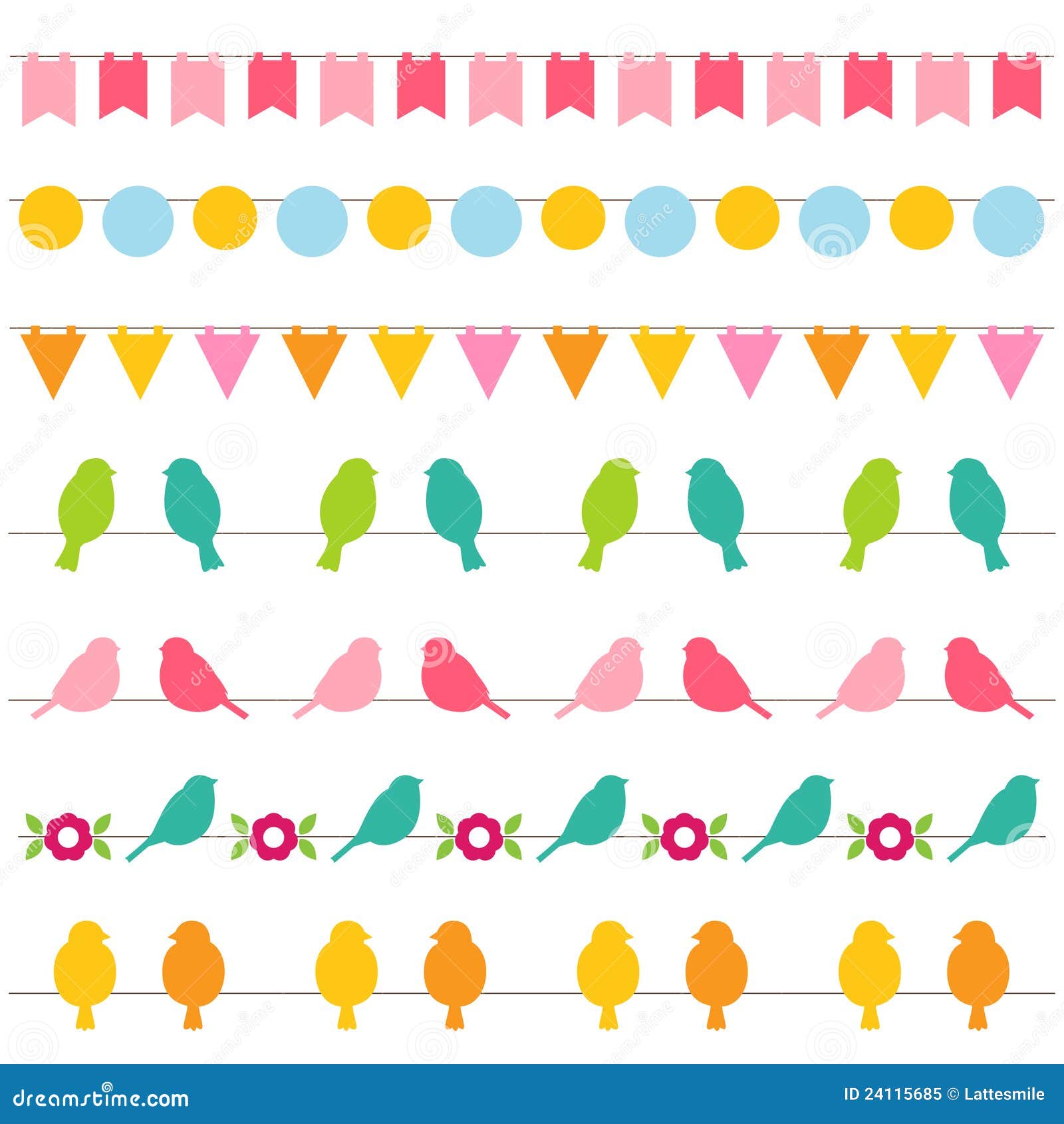 Bunting and birds borders stock vector. Illustration of element - 24115685