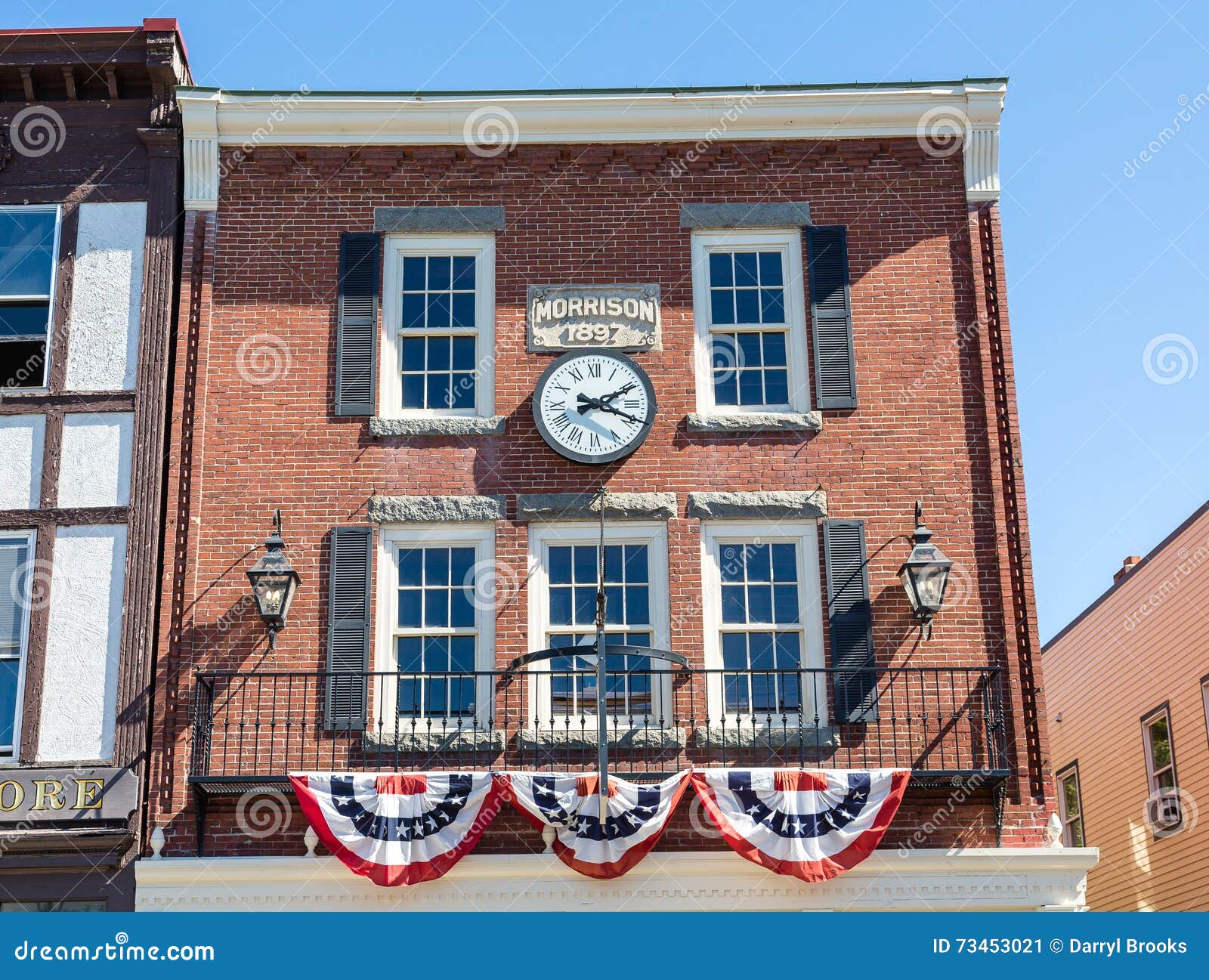 Bunting on Old Morrison Building Stock Image - Image of main, design ...