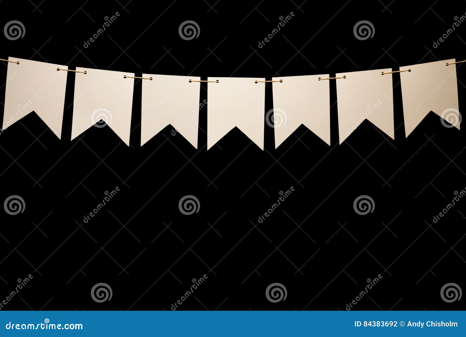 Bunting, Seven White Shapes on String for Banner Message Stock Photo ...