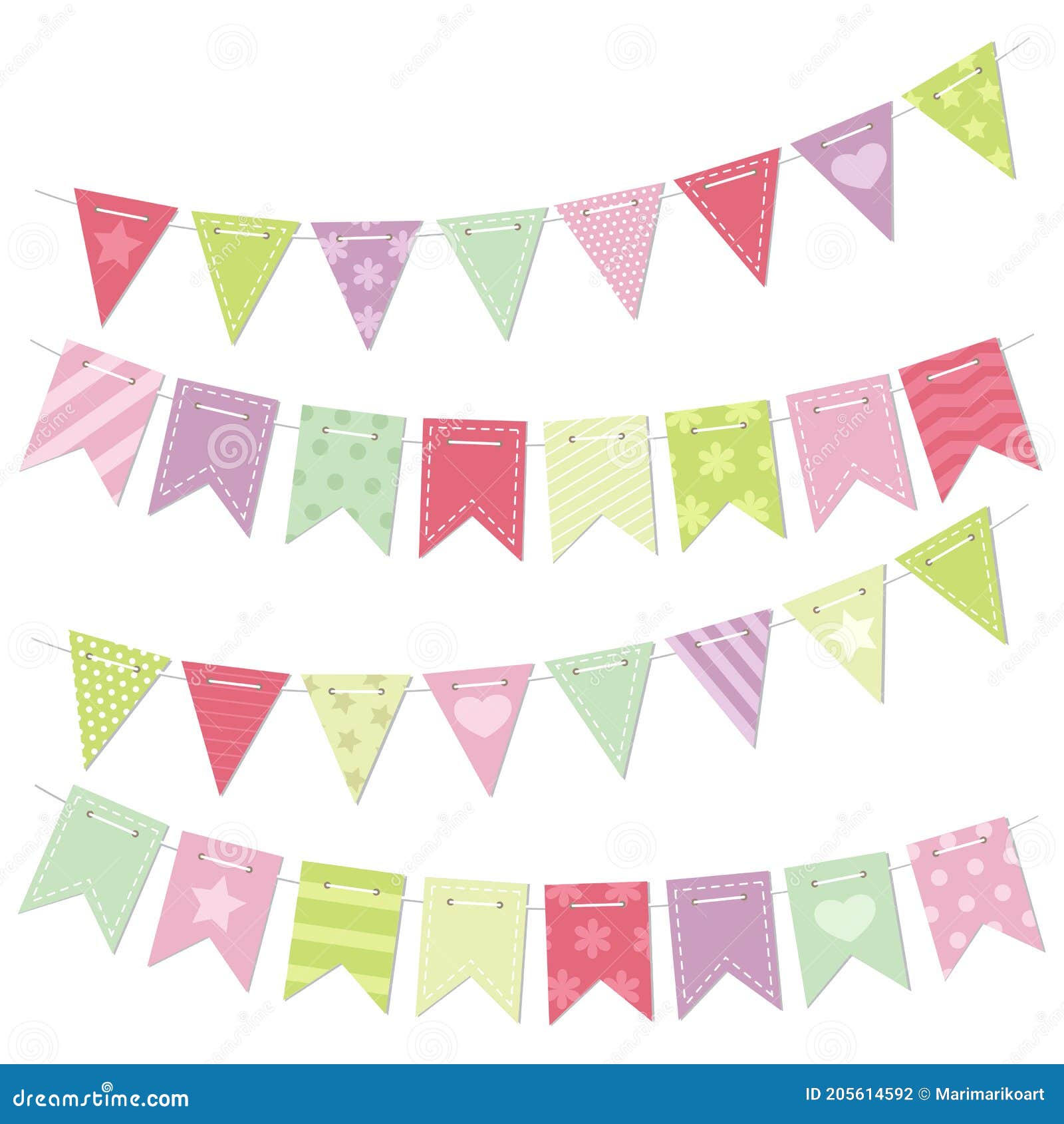 Cute Party Flags with Pattern Design, Pastel Colours Stock Vector ...