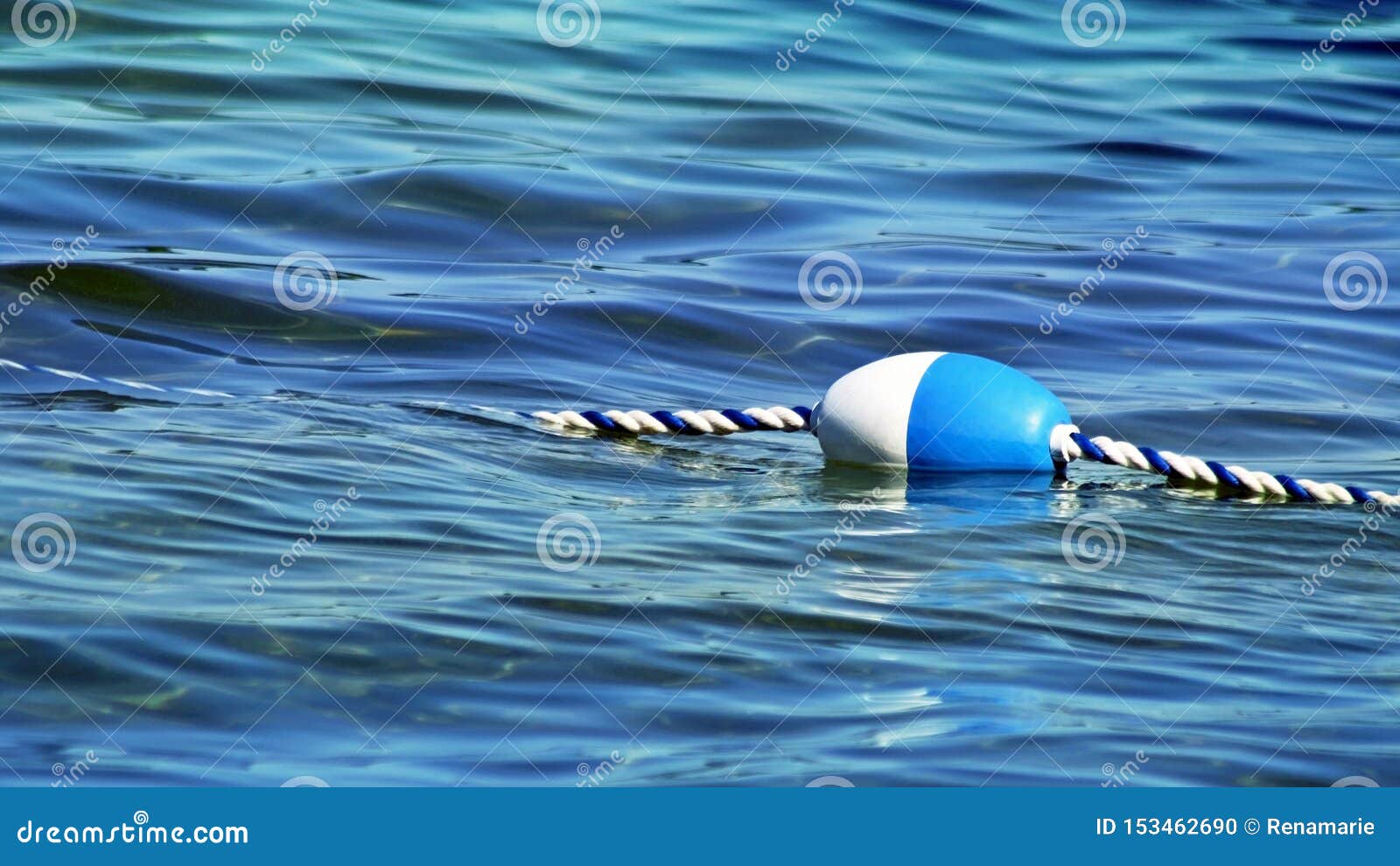 Buoy with Attached Rope Floating on Water Surface of Calm Blue Lake ...