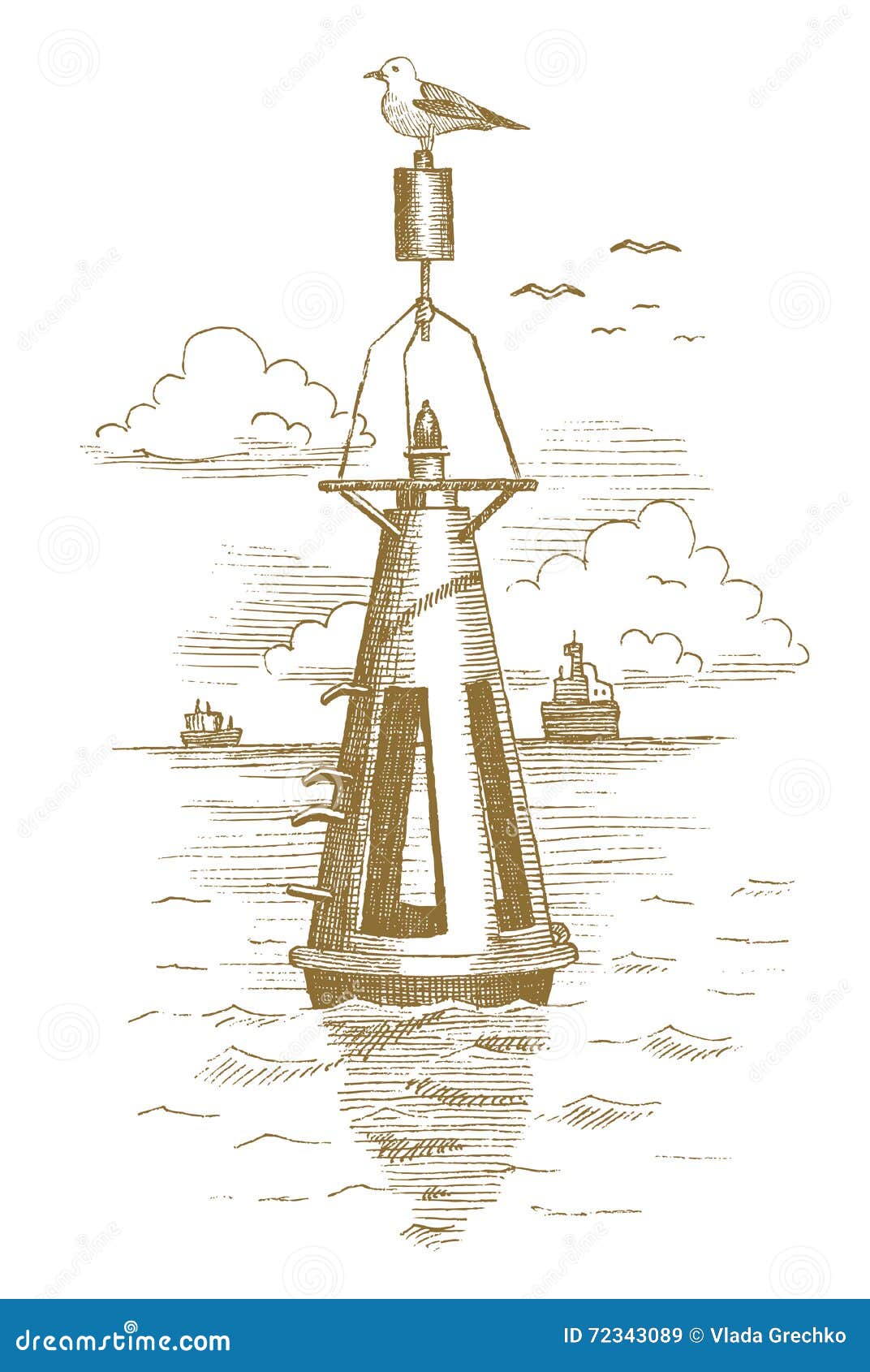 Buoy in the Sea Drawn by Hand Stock Vector - Illustration of ocean ...