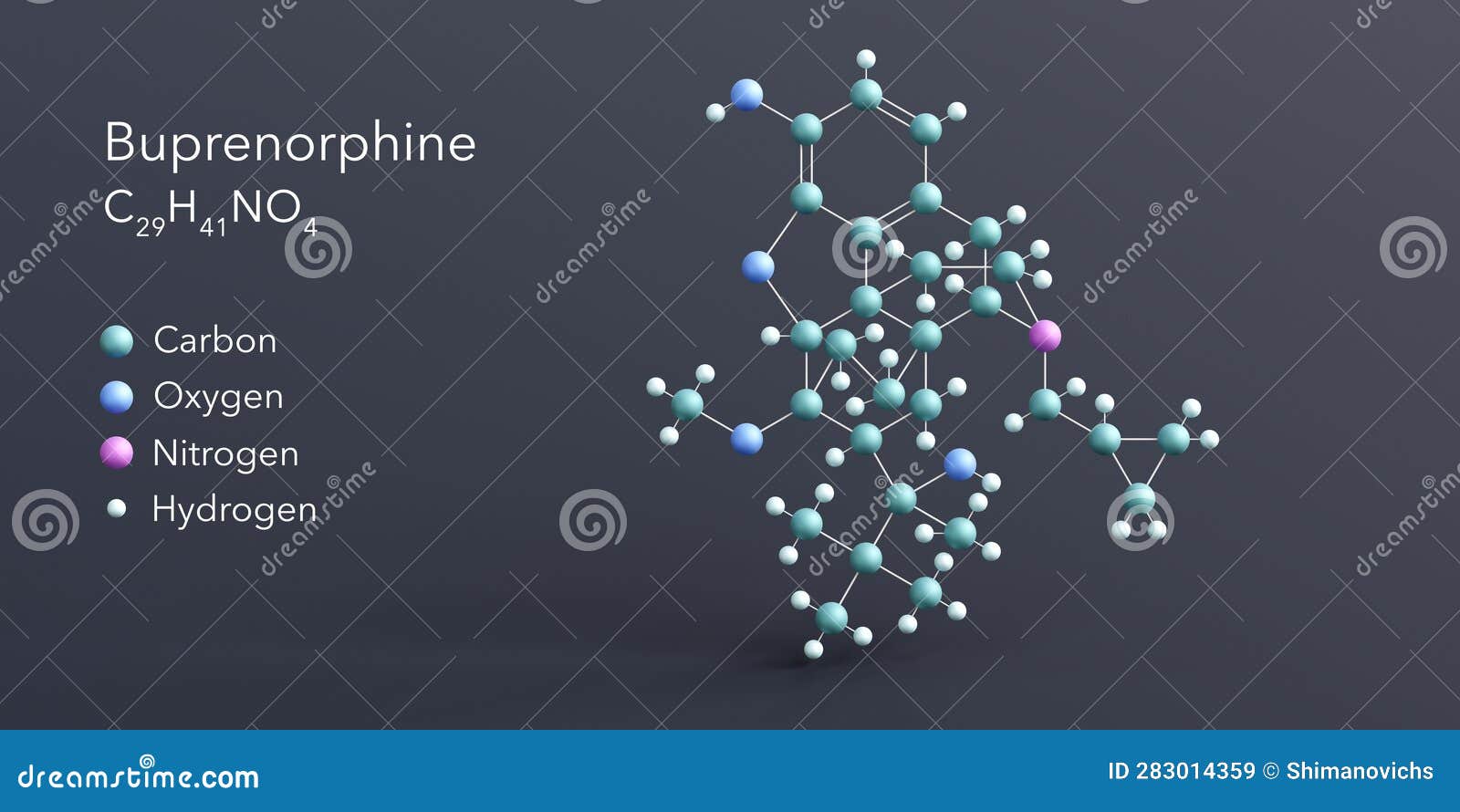 Buprenorphine Molecule 3d Rendering, Flat Molecular Structure with ...