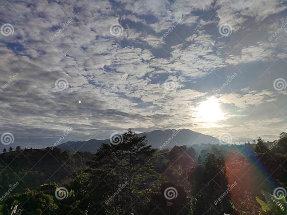 Burangrang Mountain Sunrise Stock Photo - Image of mountain, tree ...