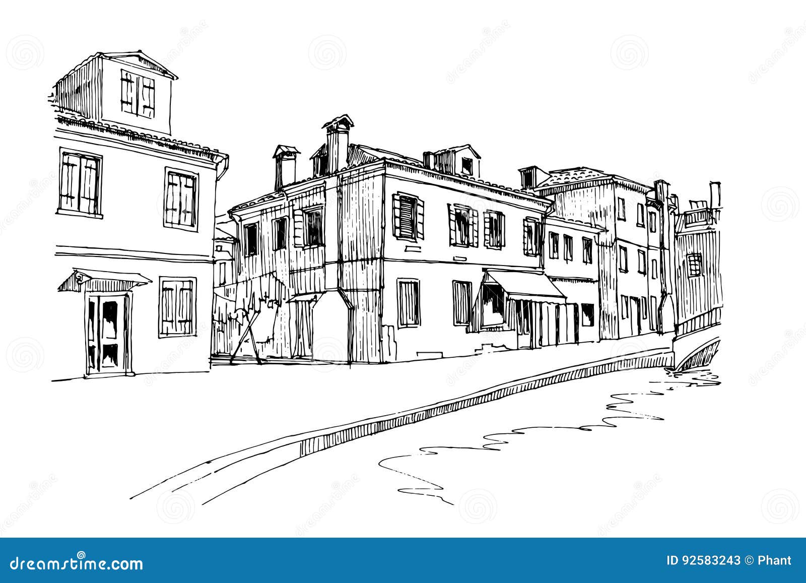Burano Island, Venice, Italy. Stock Vector - Illustration of facade ...