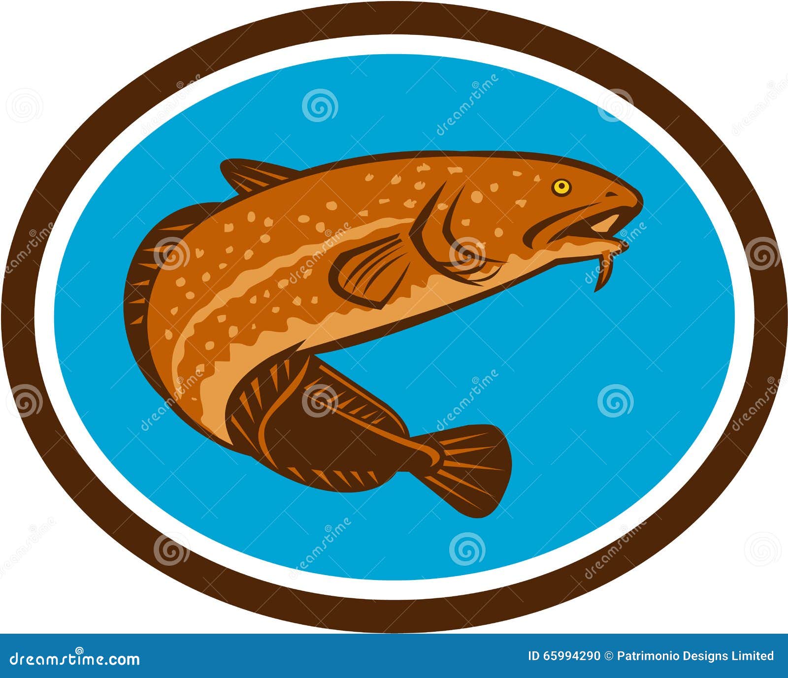 Burbot Fish Oval Retro stock vector. Illustration of artwork - 65994290
