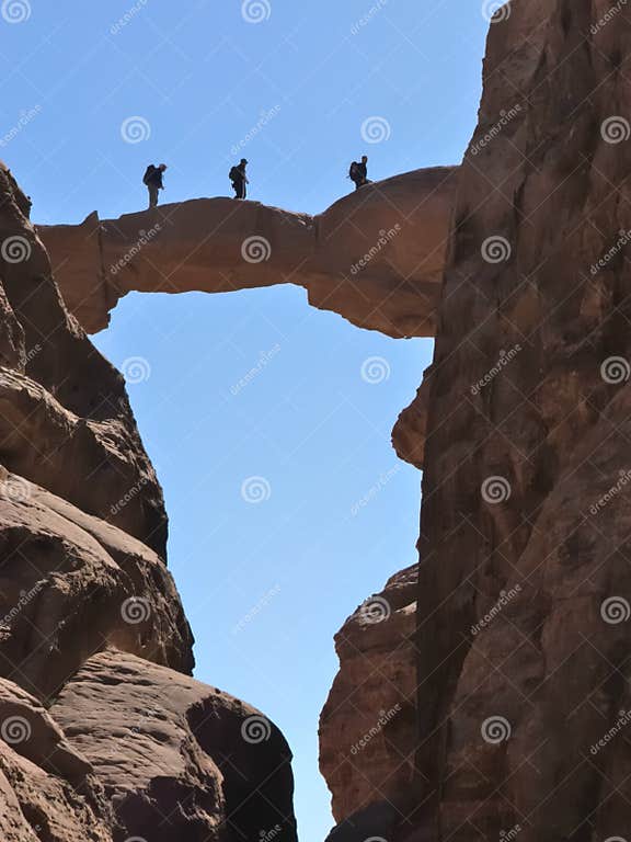 Burdah Arch in Wadi Rum, Jordan. Stock Image - Image of climbing ...