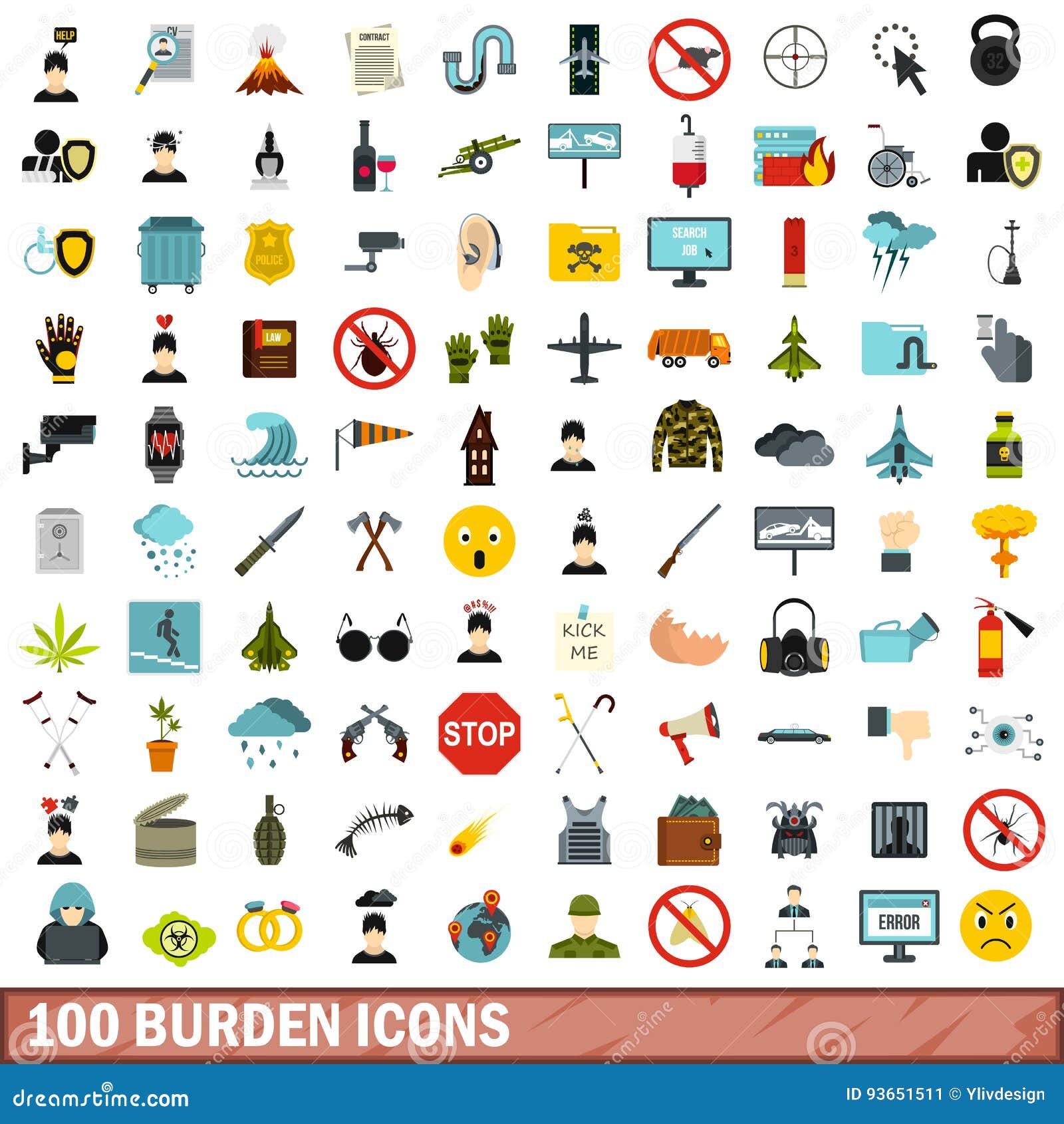 100 Burden Icons Set, Flat Style Stock Vector - Illustration of flat ...