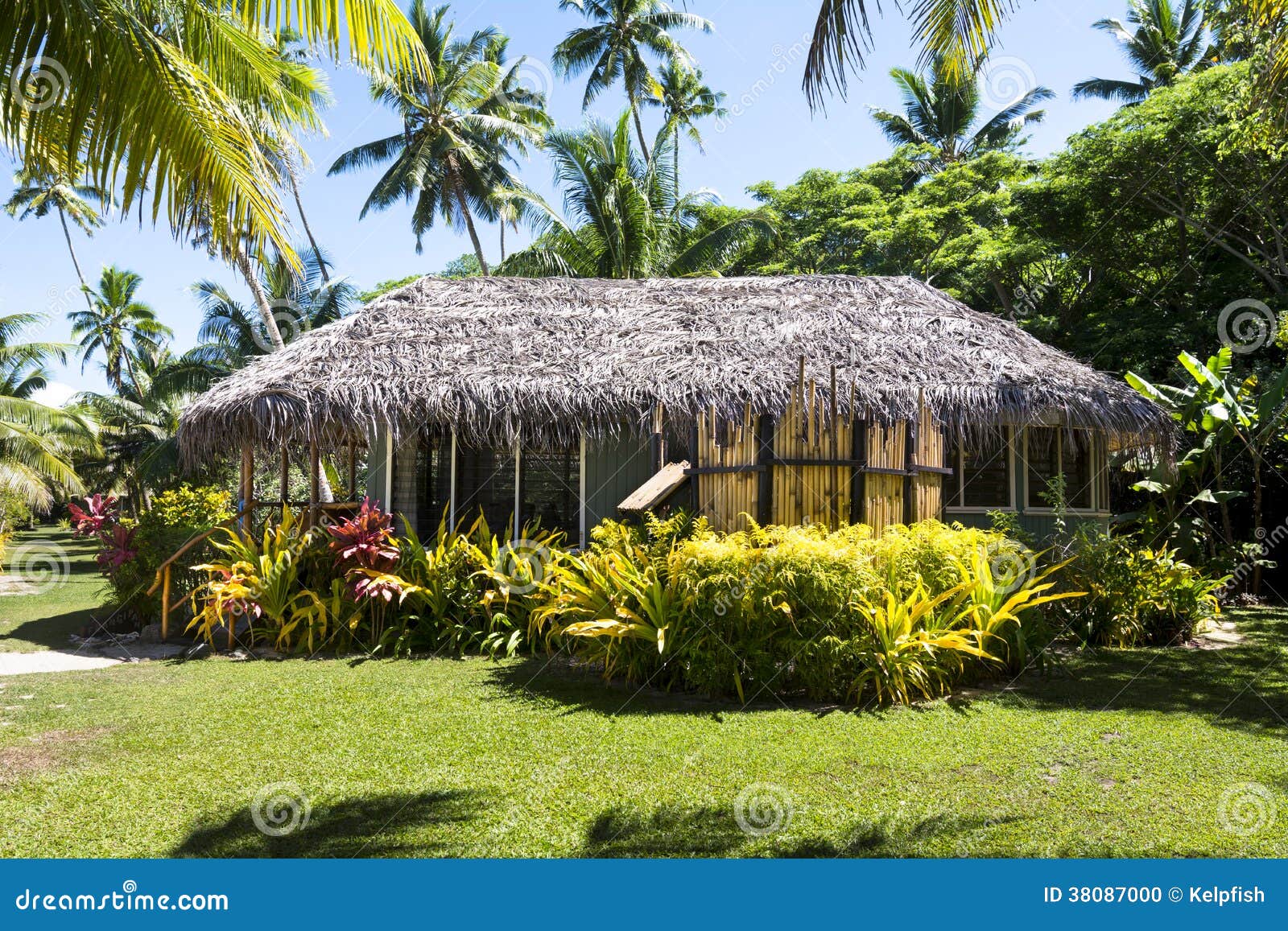 Traditional Bure With Thatched Roof, Vanua Levu Island, Fiji Stock ...