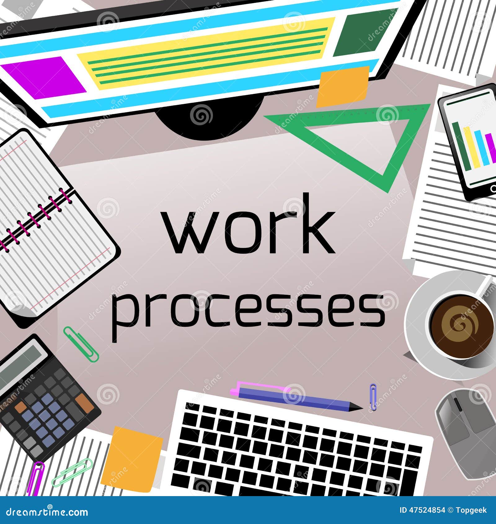 Bureau Avec Le Clavier, Calculatrice, Papeterie Illustration de Vecteur ...