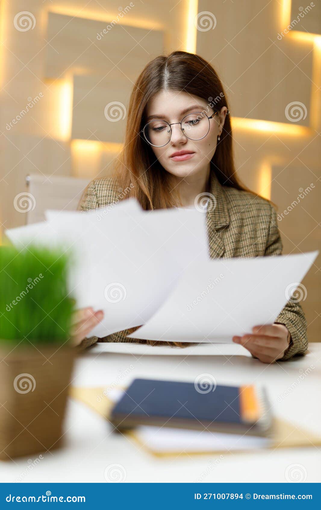 Bureaucratic Procedure, a Young Woman in a Jacket Holds Documents, Mail ...