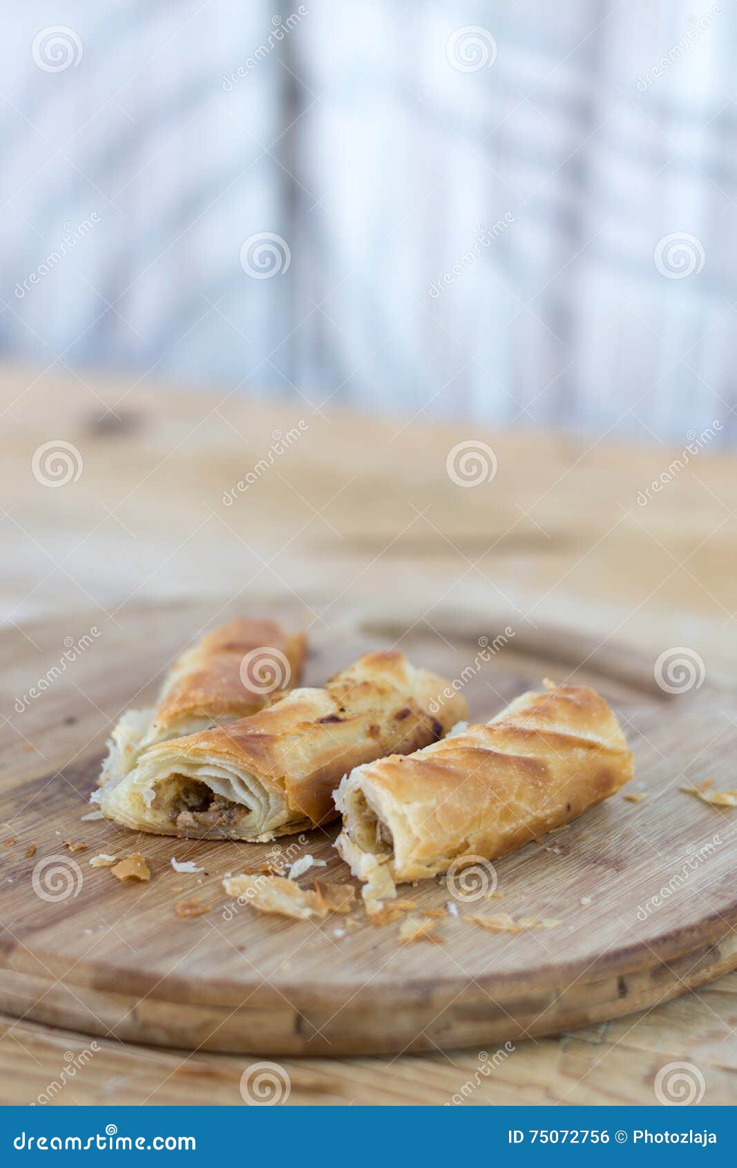 Burek with Meat on the Round Wooden Board Stock Photo - Image of bakery ...