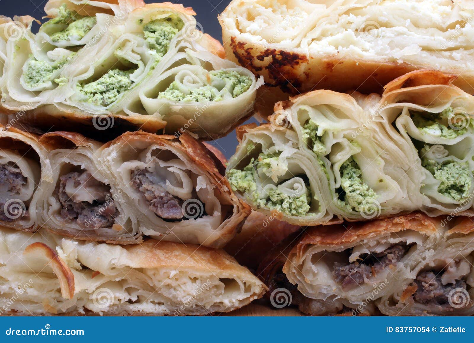 Burek Pie with Meat, Cheese or Spinach Stock Photo - Image of balkan ...