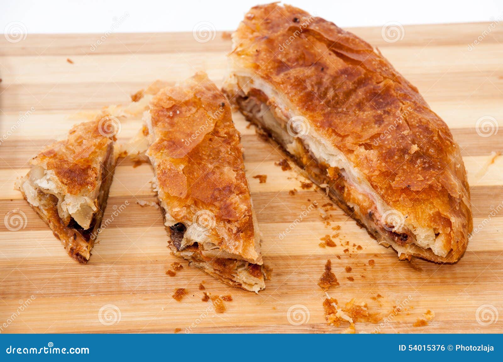 Burek Pie with Meat Sliced on the Wooden Board Stock Photo - Image of ...