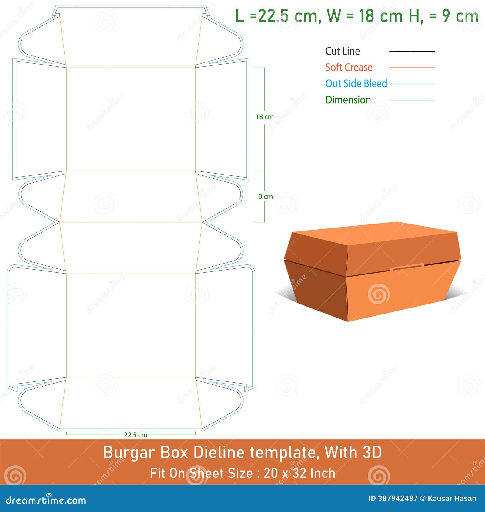 Burger Box Dieline Or Die-cut Template Cartoon Vector | CartoonDealer ...