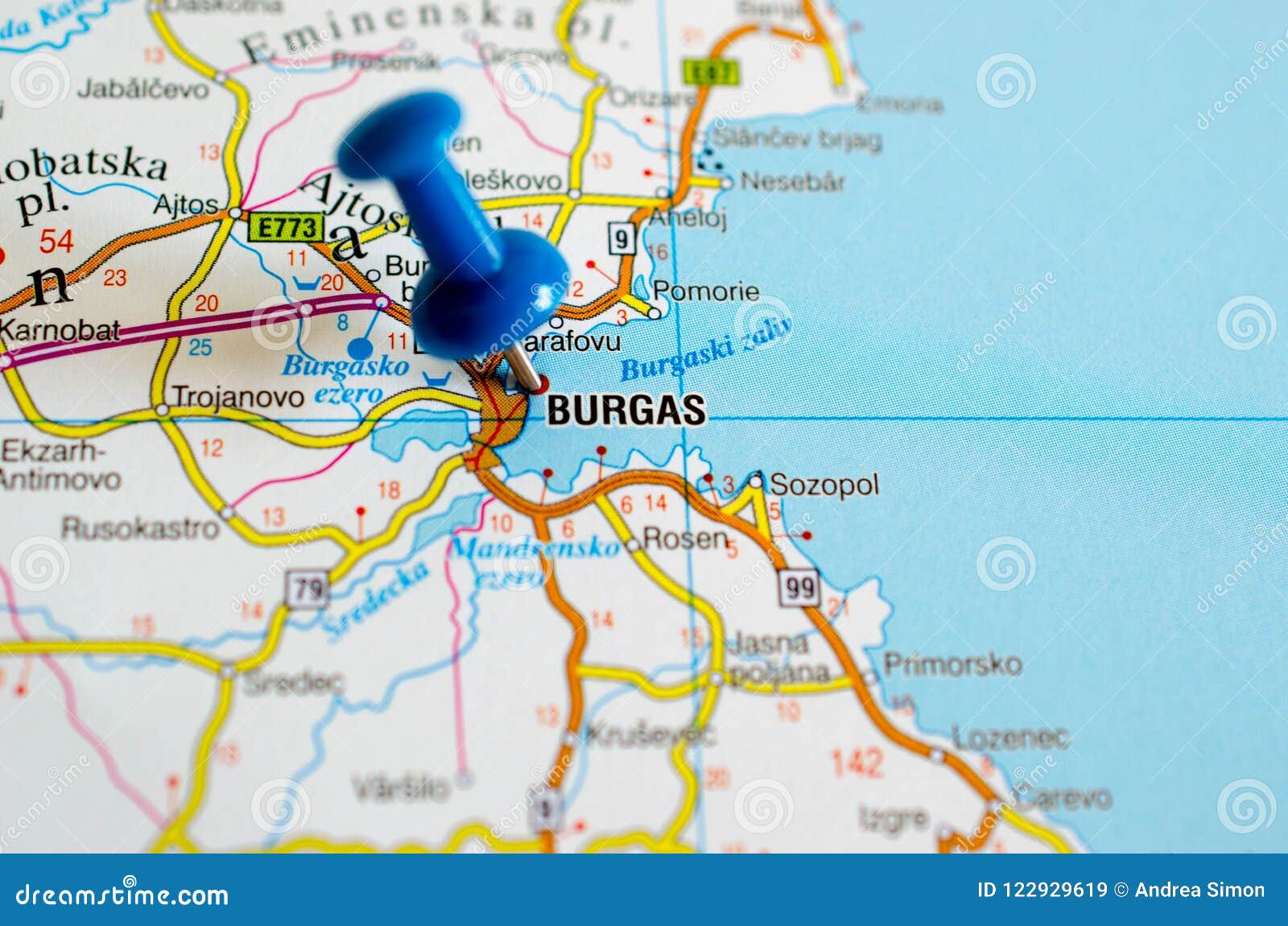 Burgas on map stock image. Image of highway, varna, push - 122929619
