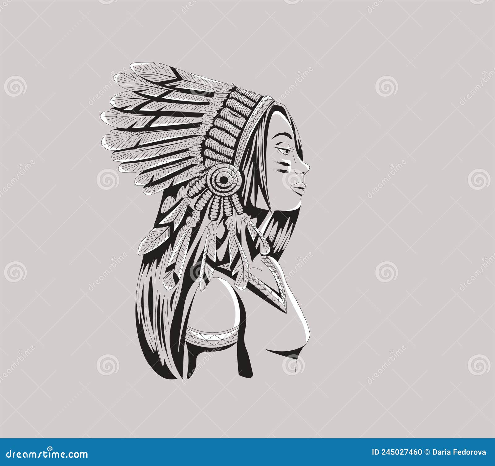 Apache Girl Line Art Tattoo Sketch Vector Illustration | CartoonDealer ...