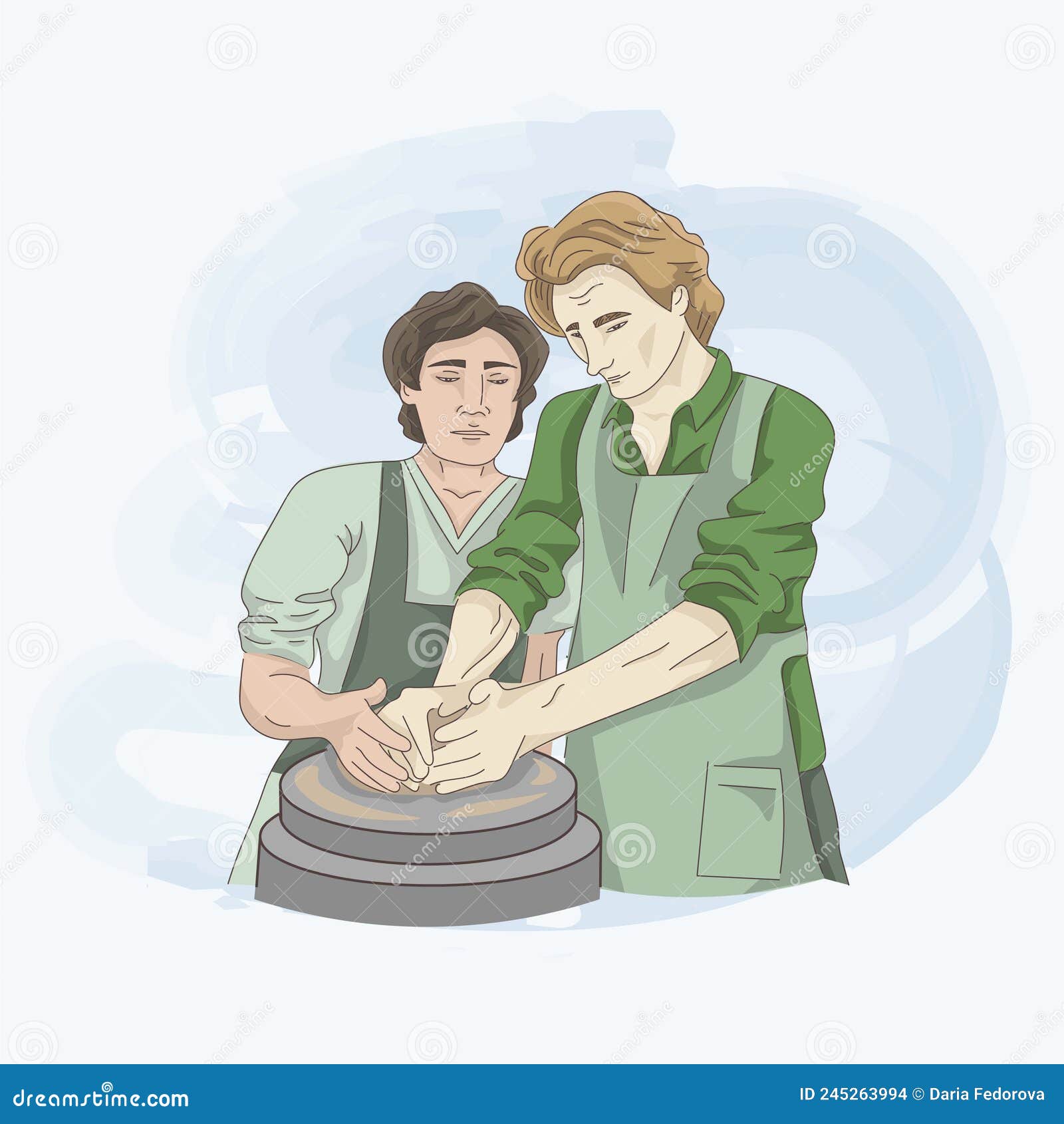 Two Men Attend Pottery Classes, Standing Near The Pottery Wheel ...