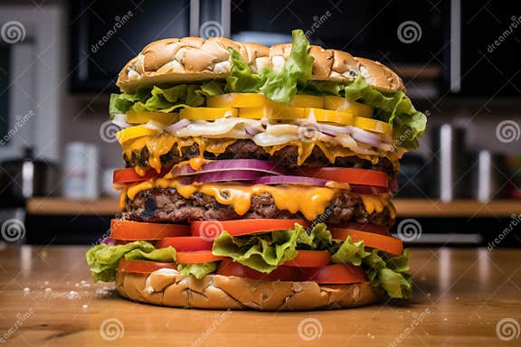 Burger Assembly Process with Layers Visible Stock Image - Image of ...