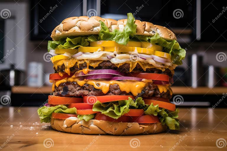 Burger Assembly Process with Layers Visible Stock Image - Image of ...